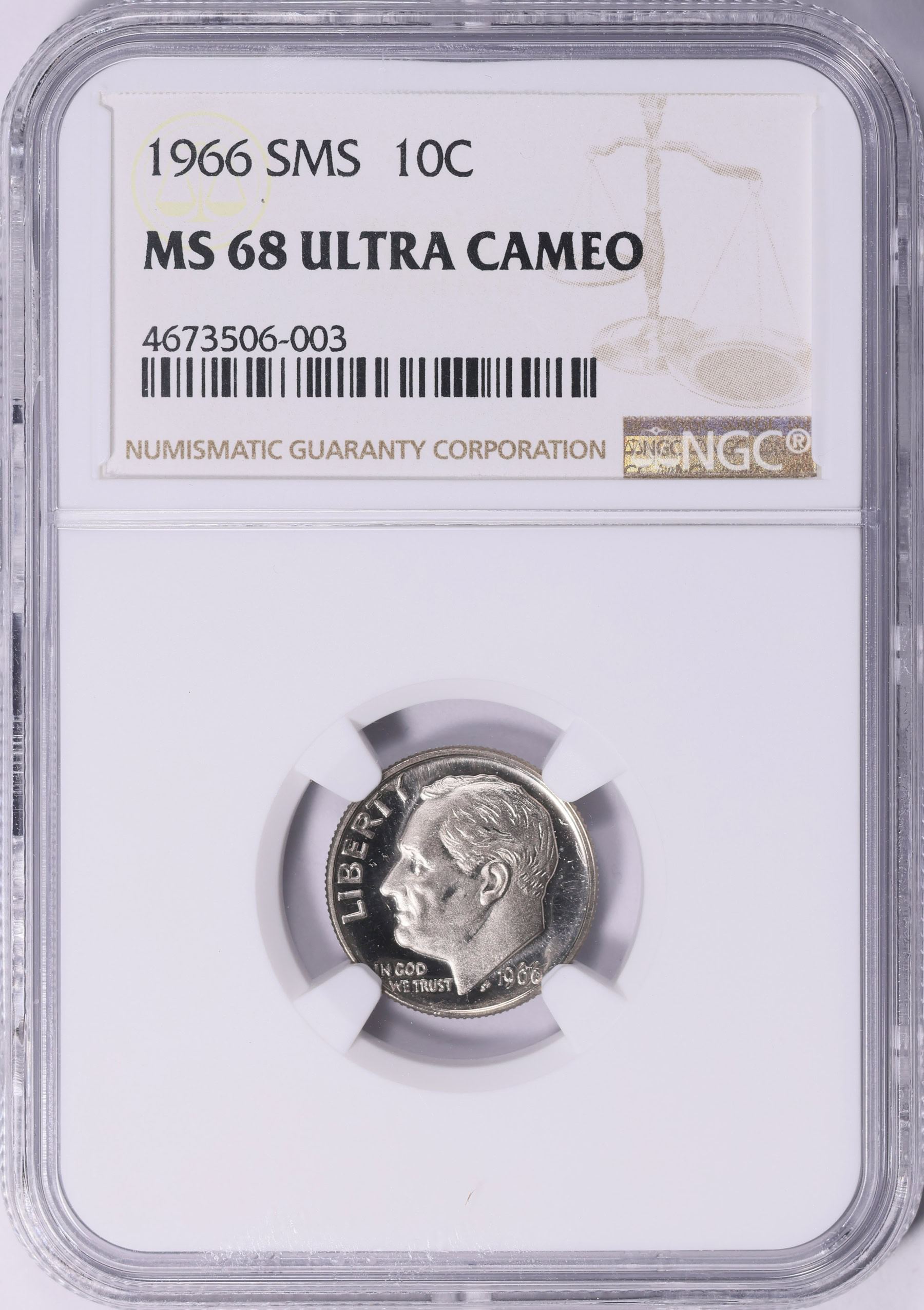 1966 Roosevelt Dime SMS NGC MS-68 UC (Item 2054149) | GreatCollections ...