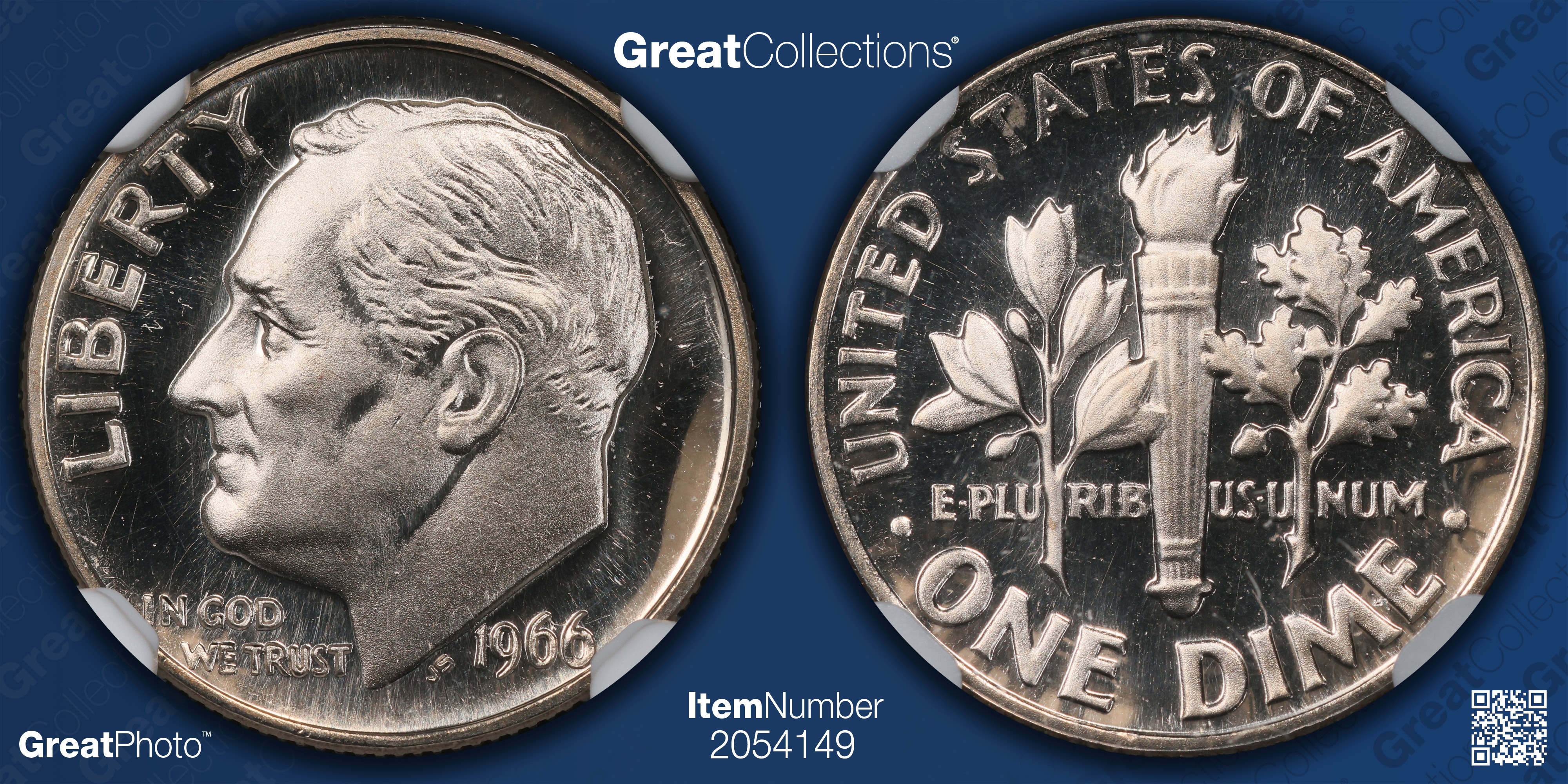 1966 Roosevelt Dime SMS NGC MS-68 UC (Item 2054149) | GreatCollections ...