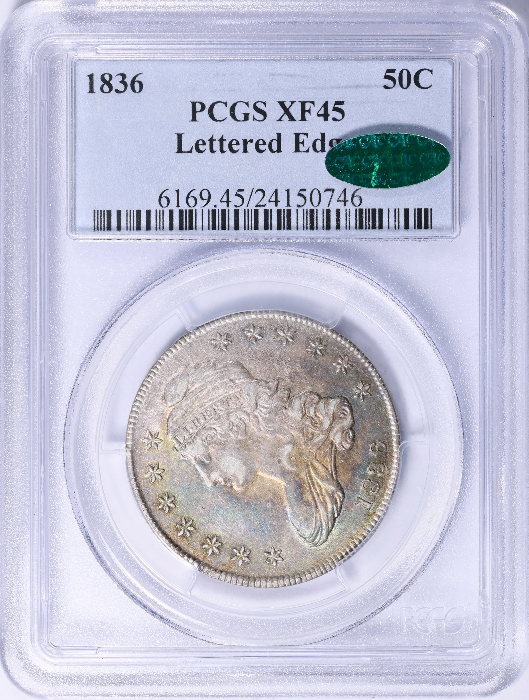1836 Capped Bust Half Dollar Lettered Edge PCGS XF-45 (CAC Green ...