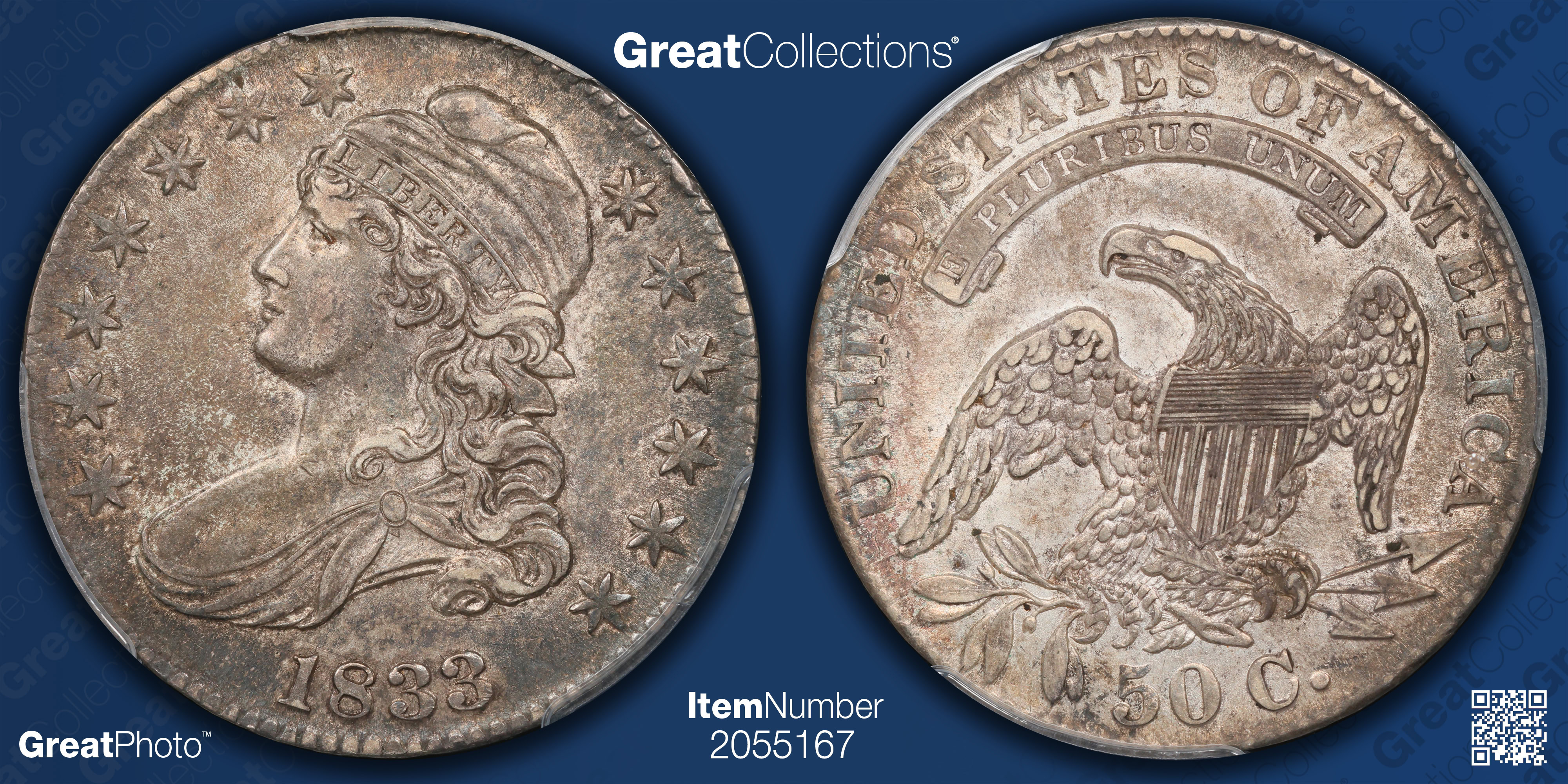 1833 Capped Bust Half Dollar PCGS AU-55 (CAC Green) (Item 2055167 ...