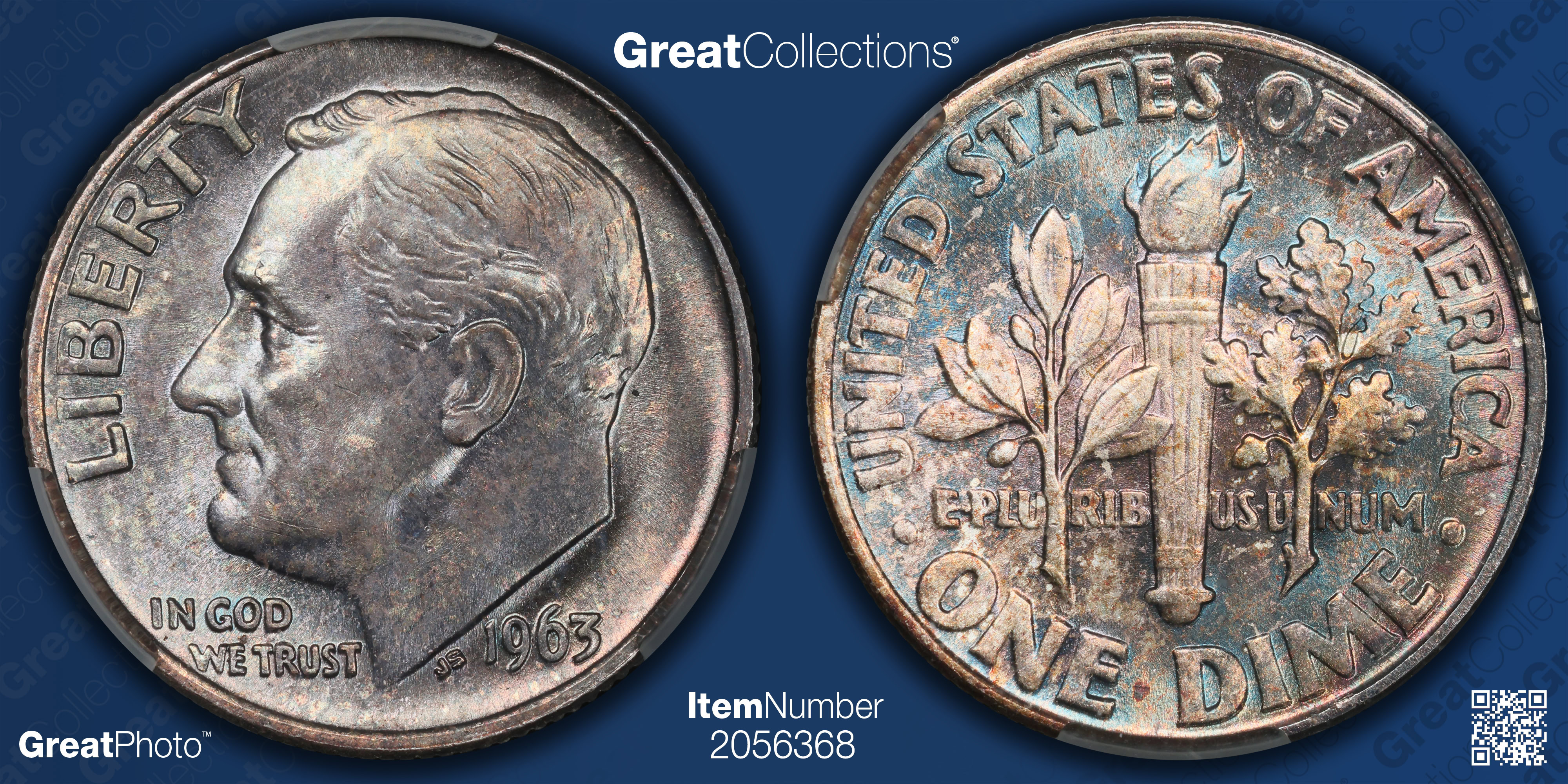 1963 Roosevelt Dime Doubled Die Reverse FS-805 CACG MS-65 (Toned) (Item ...