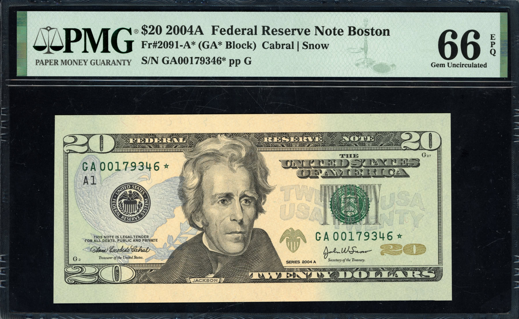 Fr. 2091-A* (GA* Block) 2004A $20 Boston Federal Reserve Star Note ...