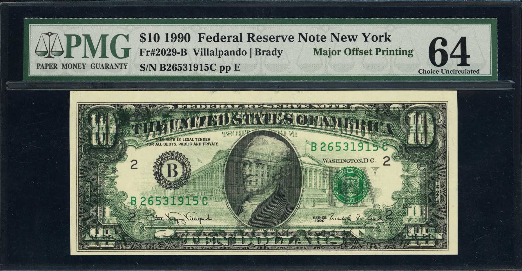 Fr. 2029-B (BC Block) 1990 $10 New York Federal Reserve Error Note ...