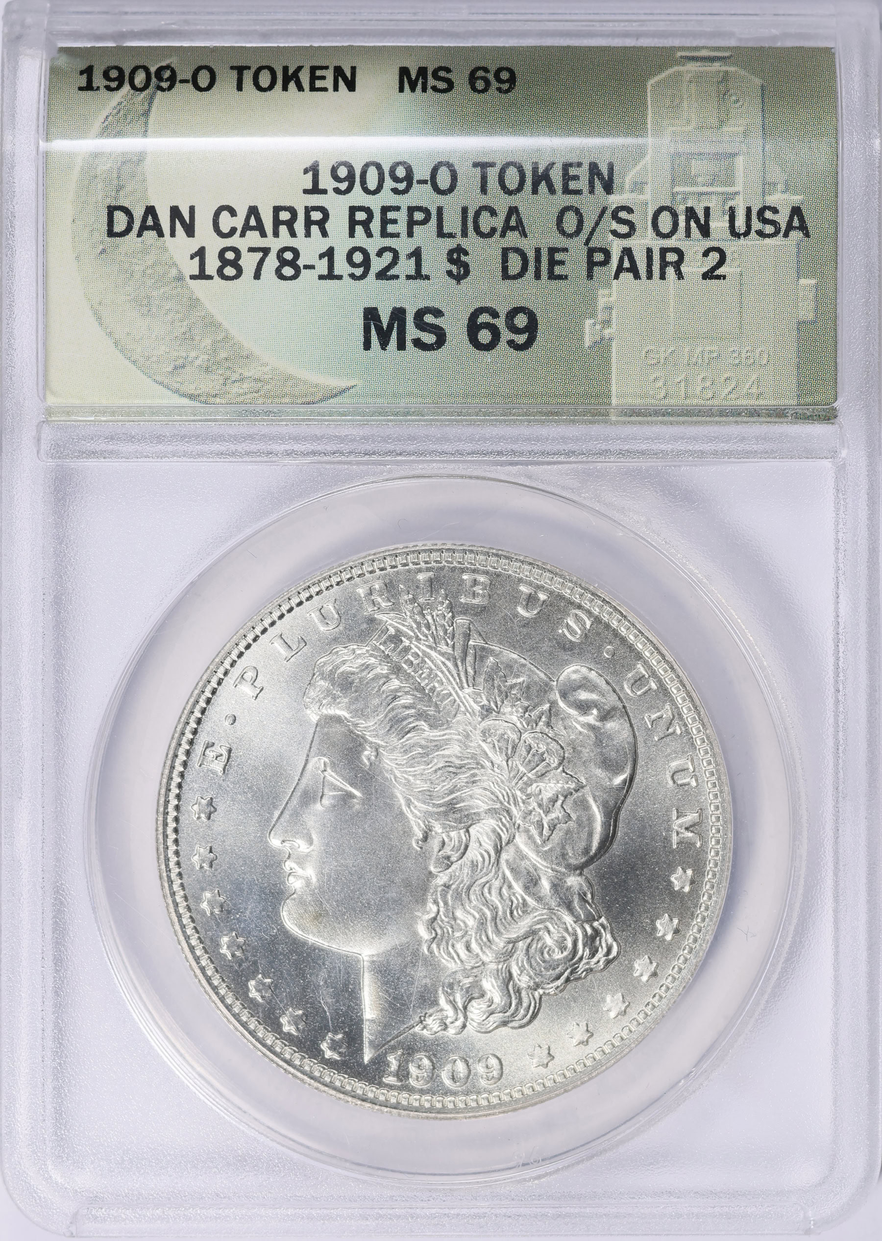 1909-O Morgan Dollar Daniel Carr Token Overstruck on 1878-1921 Morgan ...