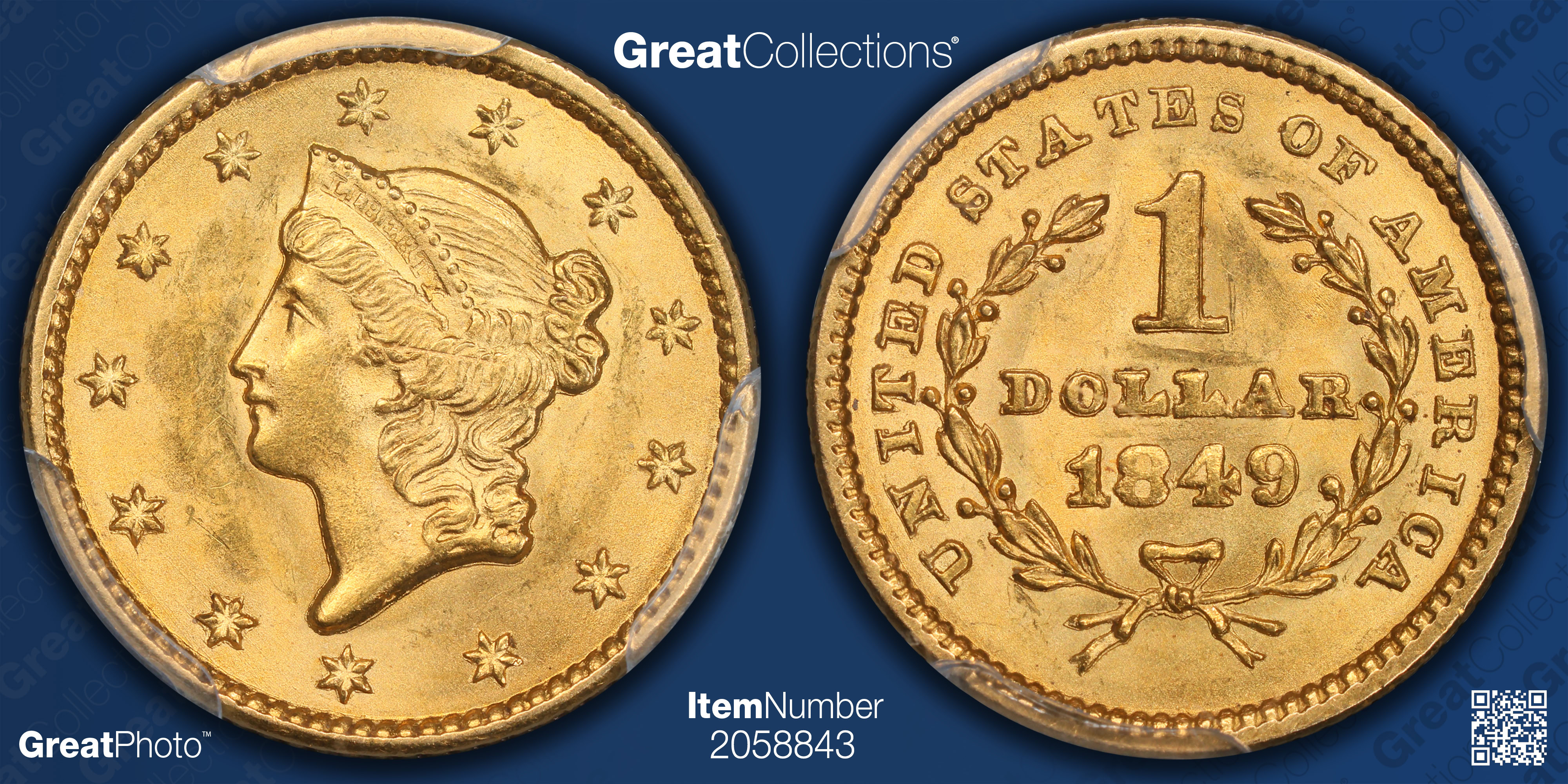 1849 Liberty Gold Dollar Closed Wreath PCGS MS-64 (Item 2058843 ...