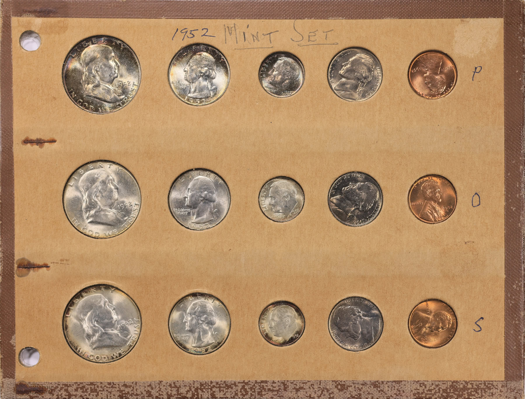 1952-P/D/S 1c-50c Mint Set Uncertified in Display Board (15 Coins ...