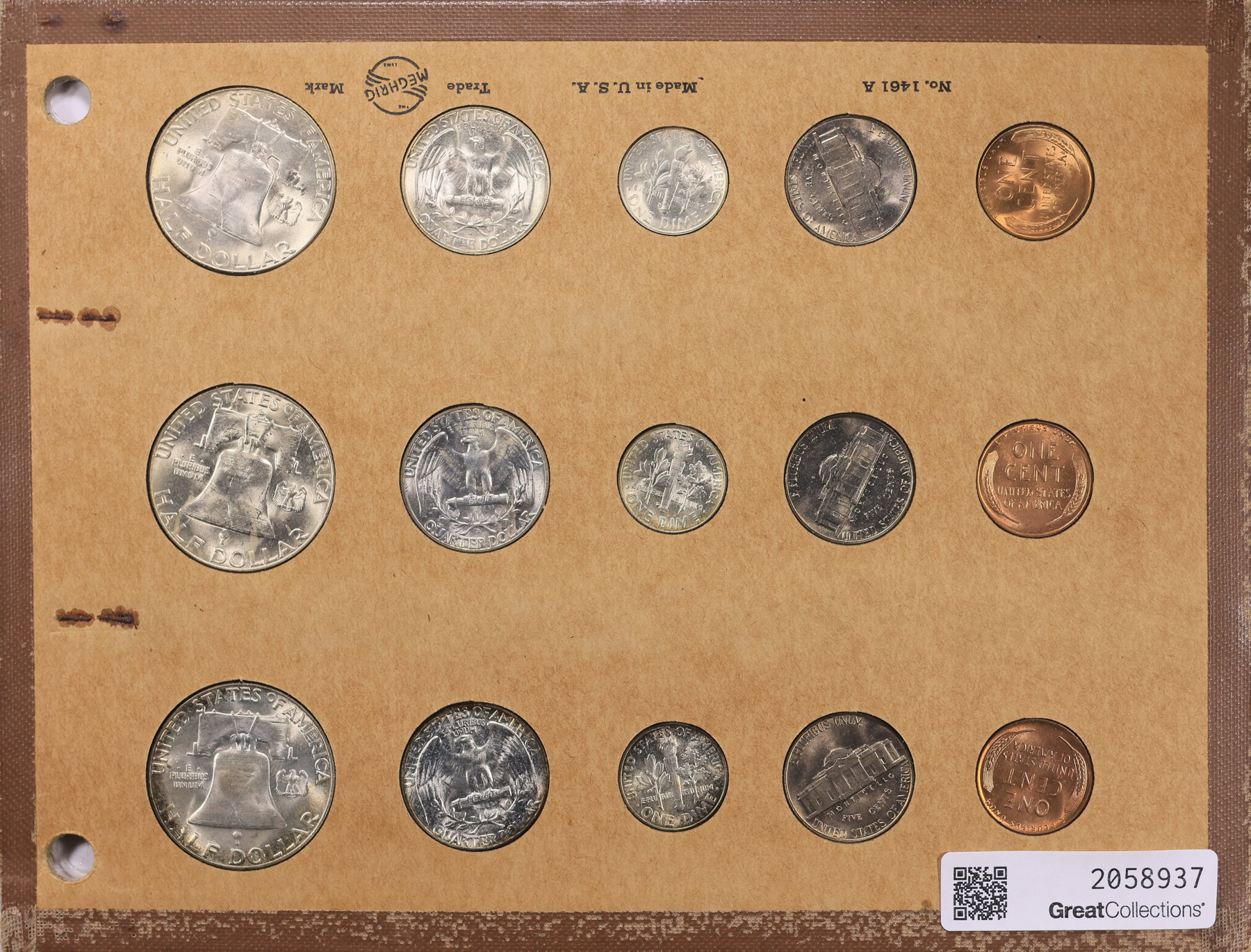 1952-P/D/S 1c-50c Mint Set Uncertified in Display Board (15 Coins ...