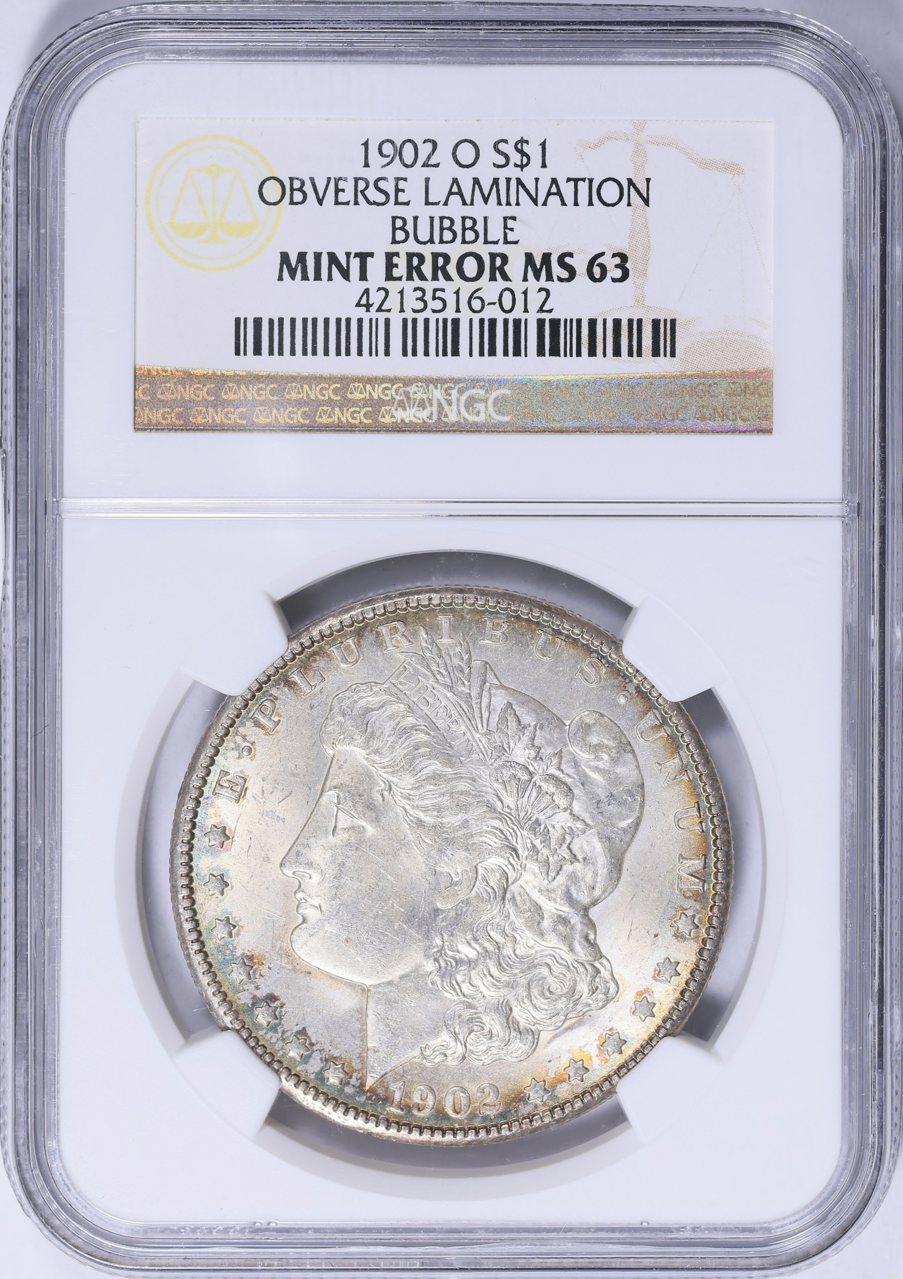 Mint Error 1902-O Morgan Silver Dollar Obverse Lamination Bubble NGC MS ...