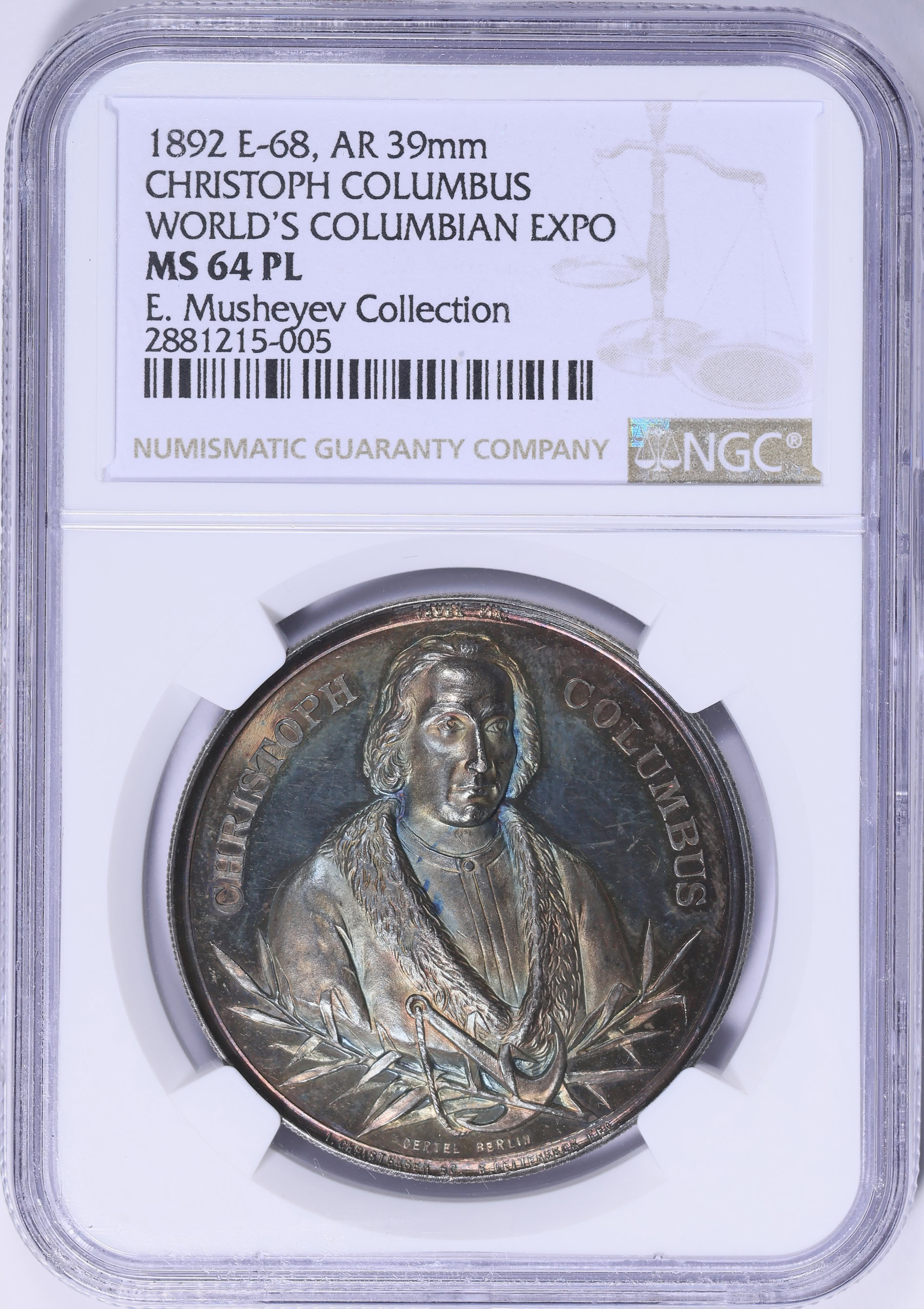 1892 Silver 39mm World's Columbian Exposition Christoph Columbus Medal ...
