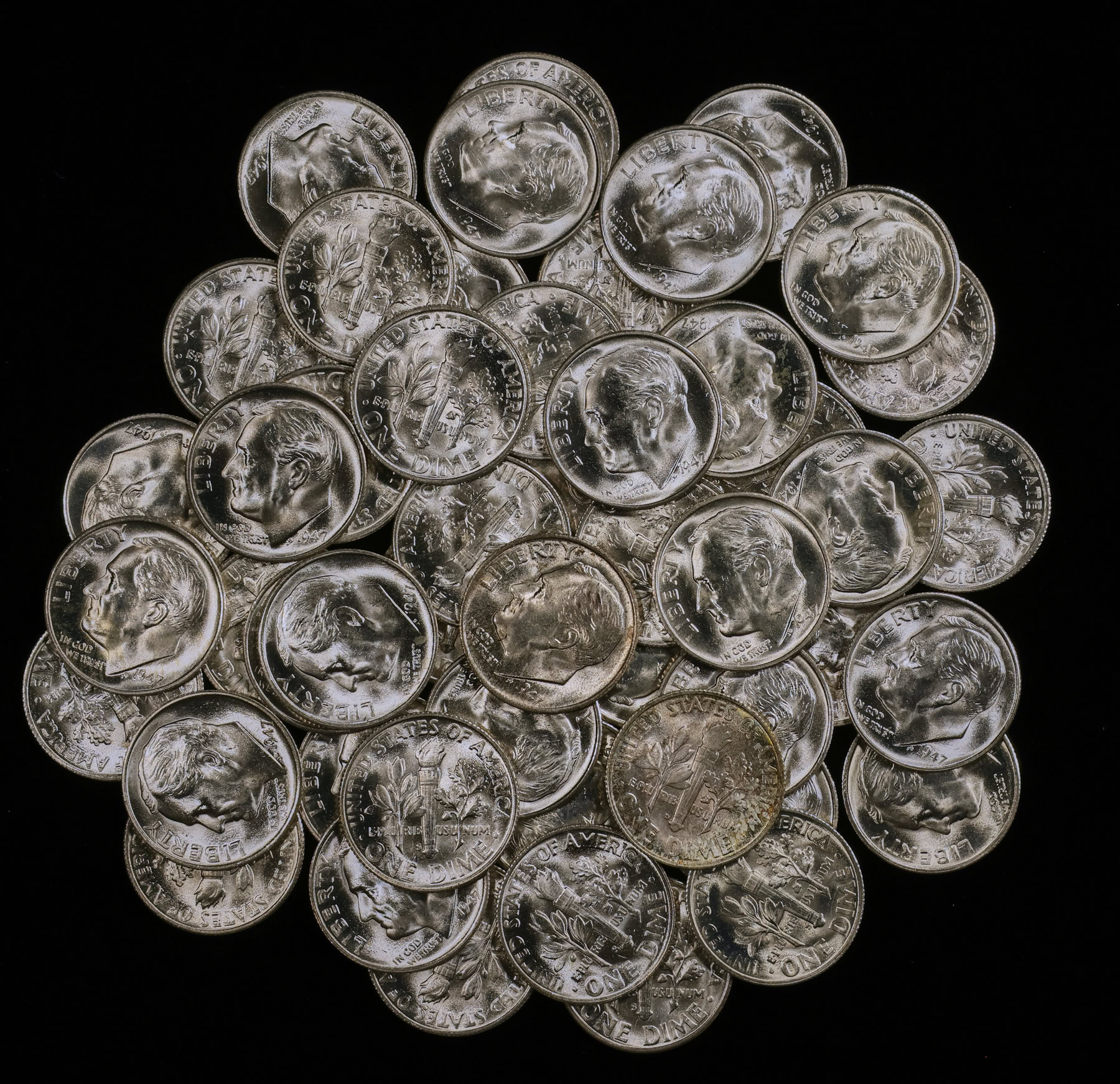 1947 Roosevelt Silver Dime BU Roll Uncertified (50 Coins) | Cert #n/a ...