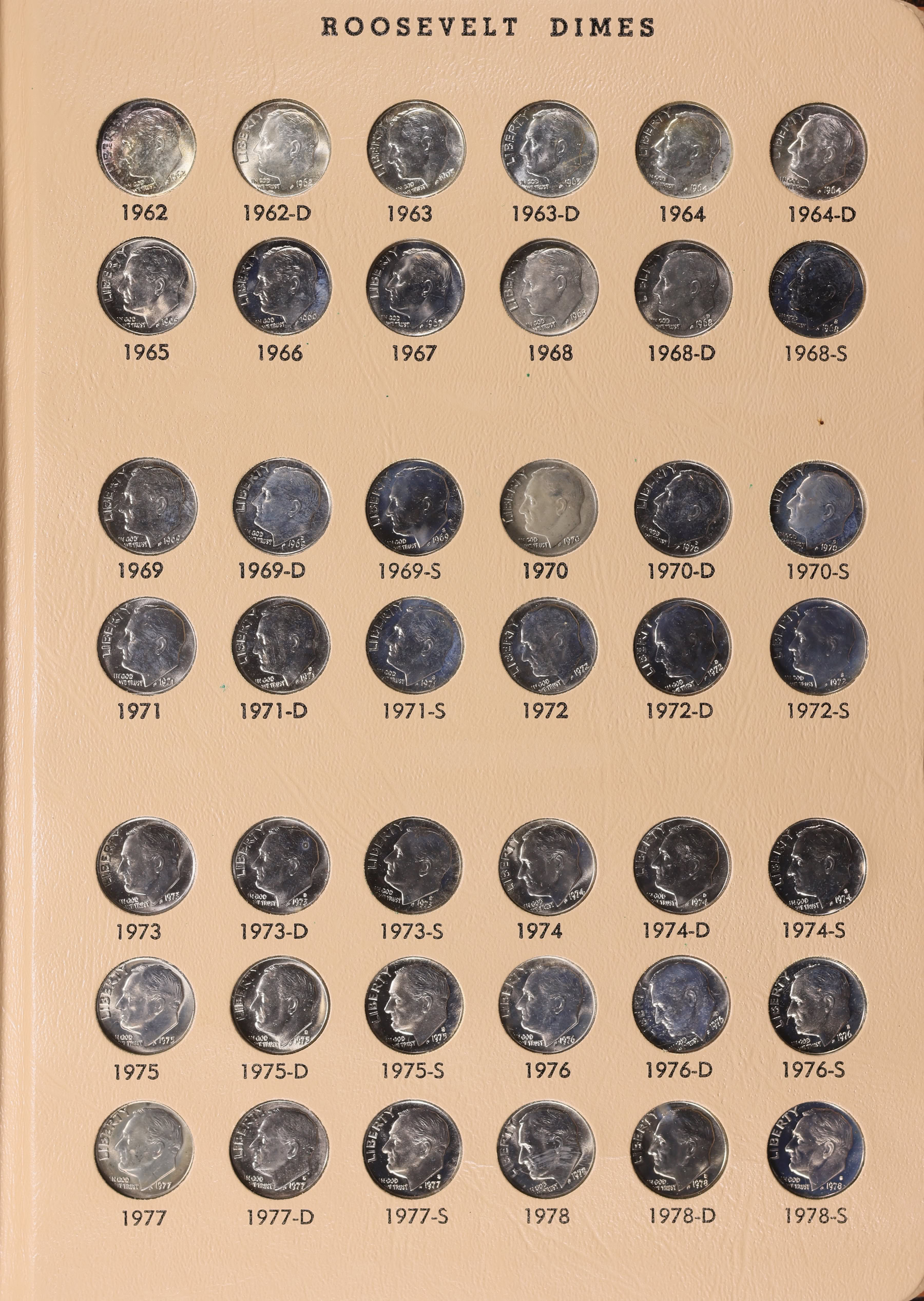 1946 - 1982 Roosevelt Dime Collection Uncertified in Dansco Album (94 ...