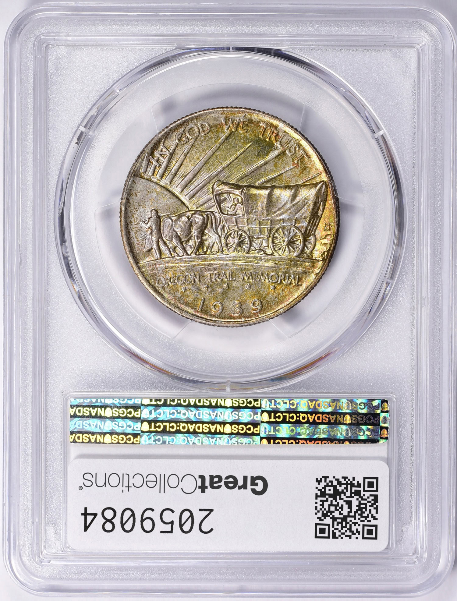 1939-S Oregon Trail Memorial Half Dollar PCGS MS-68 (CAC Green) (Toned ...