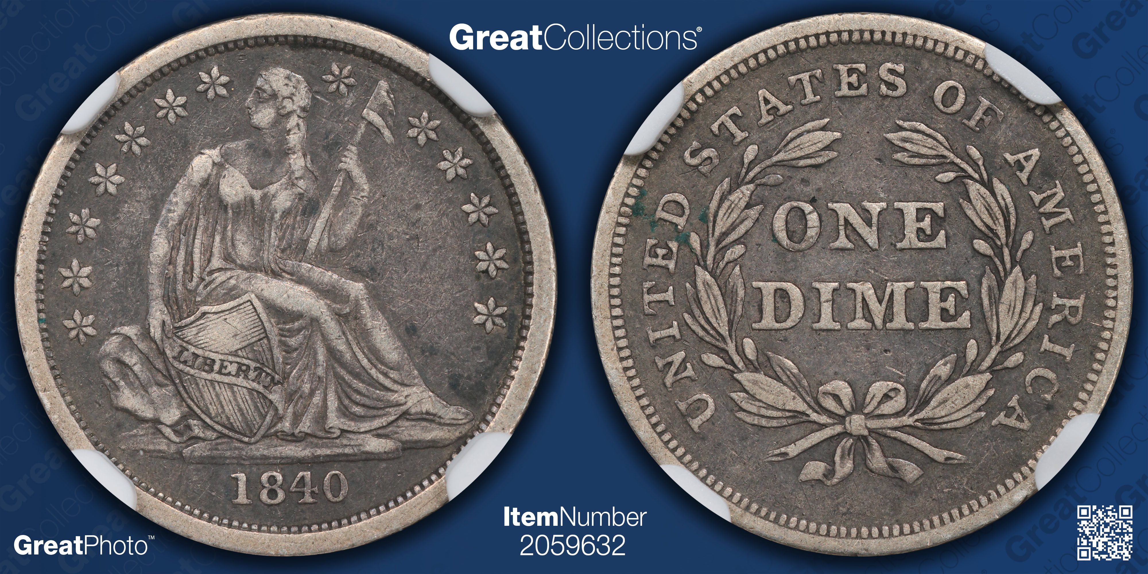 1840 Seated Liberty Dime No Drapery NGC VF-35 (CAC Green) (Item 2059632 ...