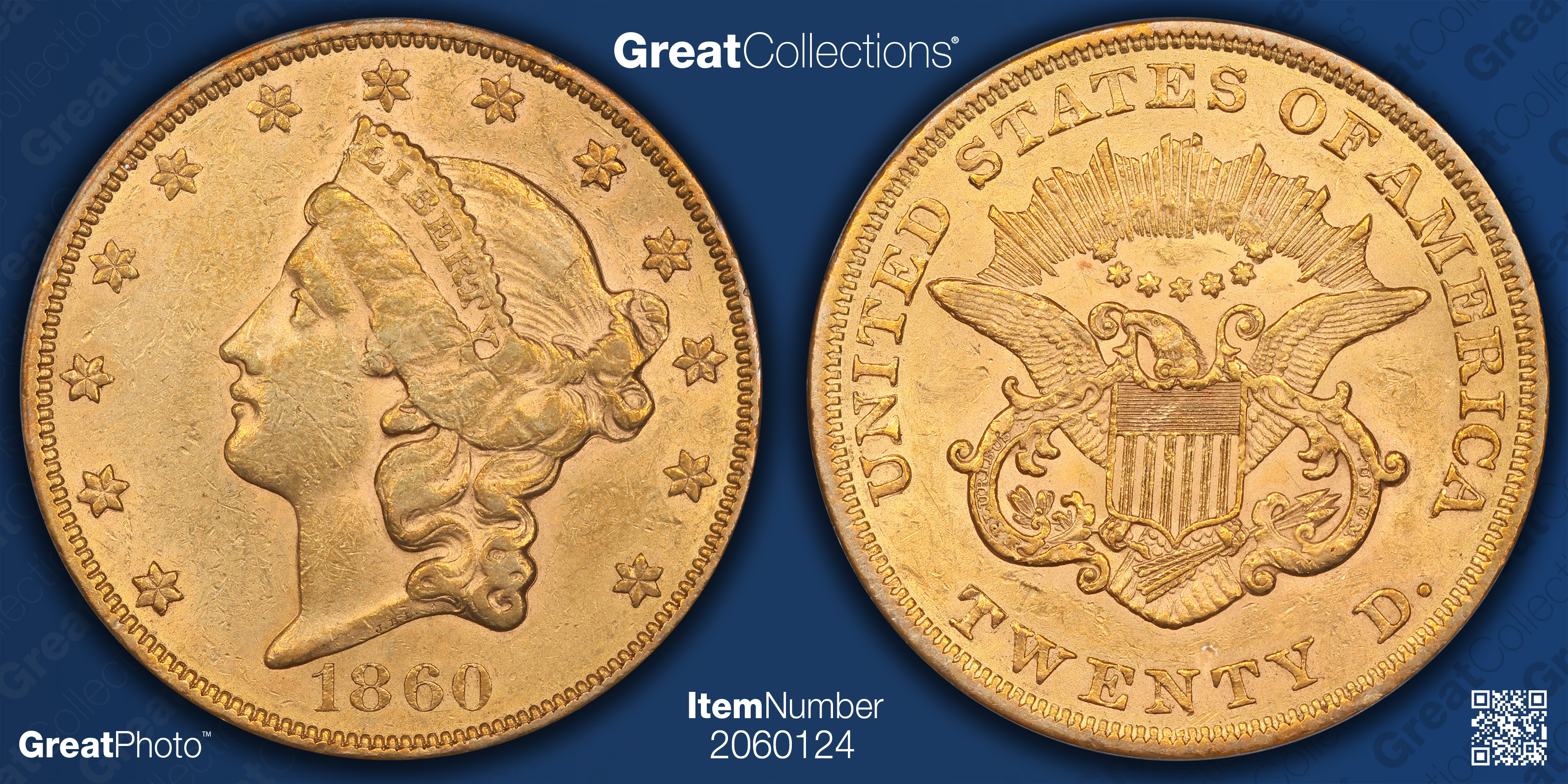 1860 Liberty Gold Double Eagle PCGS AU-55 (Item 2060124 ...