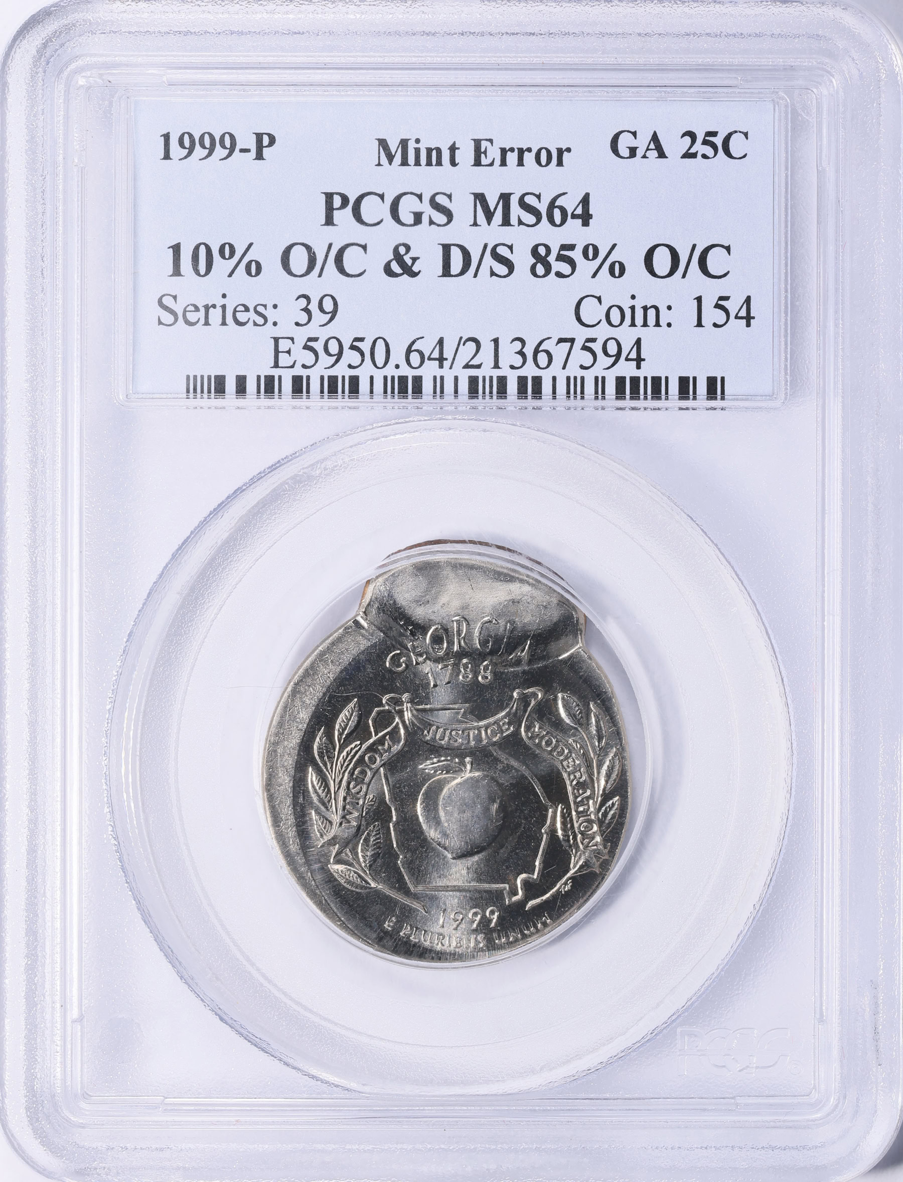 Mint Error 1999-P State Quarter Georgia 10% Off Center and Double ...