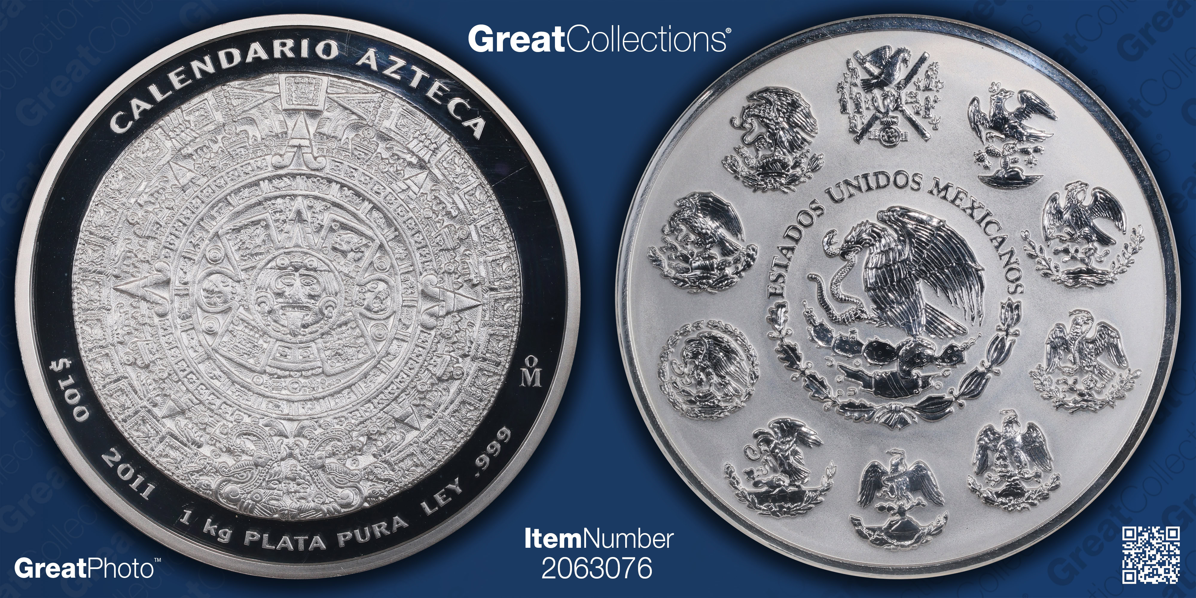 Mexico 2011-Mo Silver 100 Pesos Aztec Calendar Kilo KM-921 NGC PL-69 ...