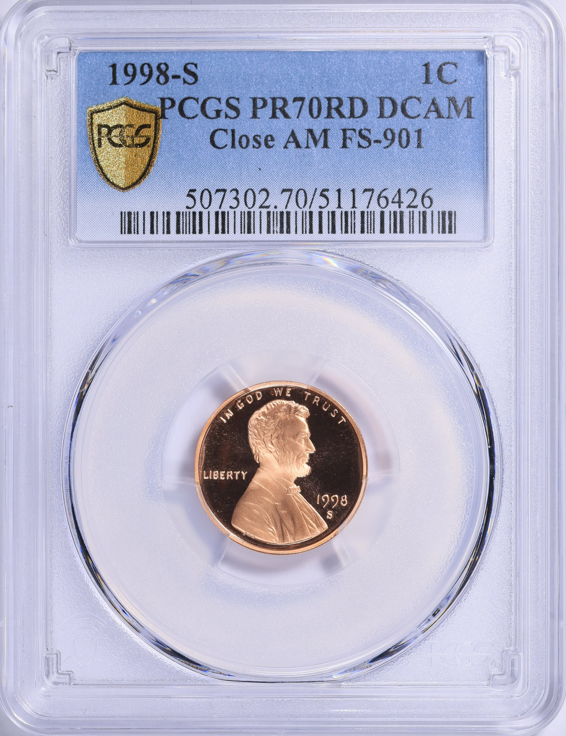 1998-S Lincoln Cent Close AM FS-901 PCGS Proof-70 RD DCAM (Item 2063726 ...