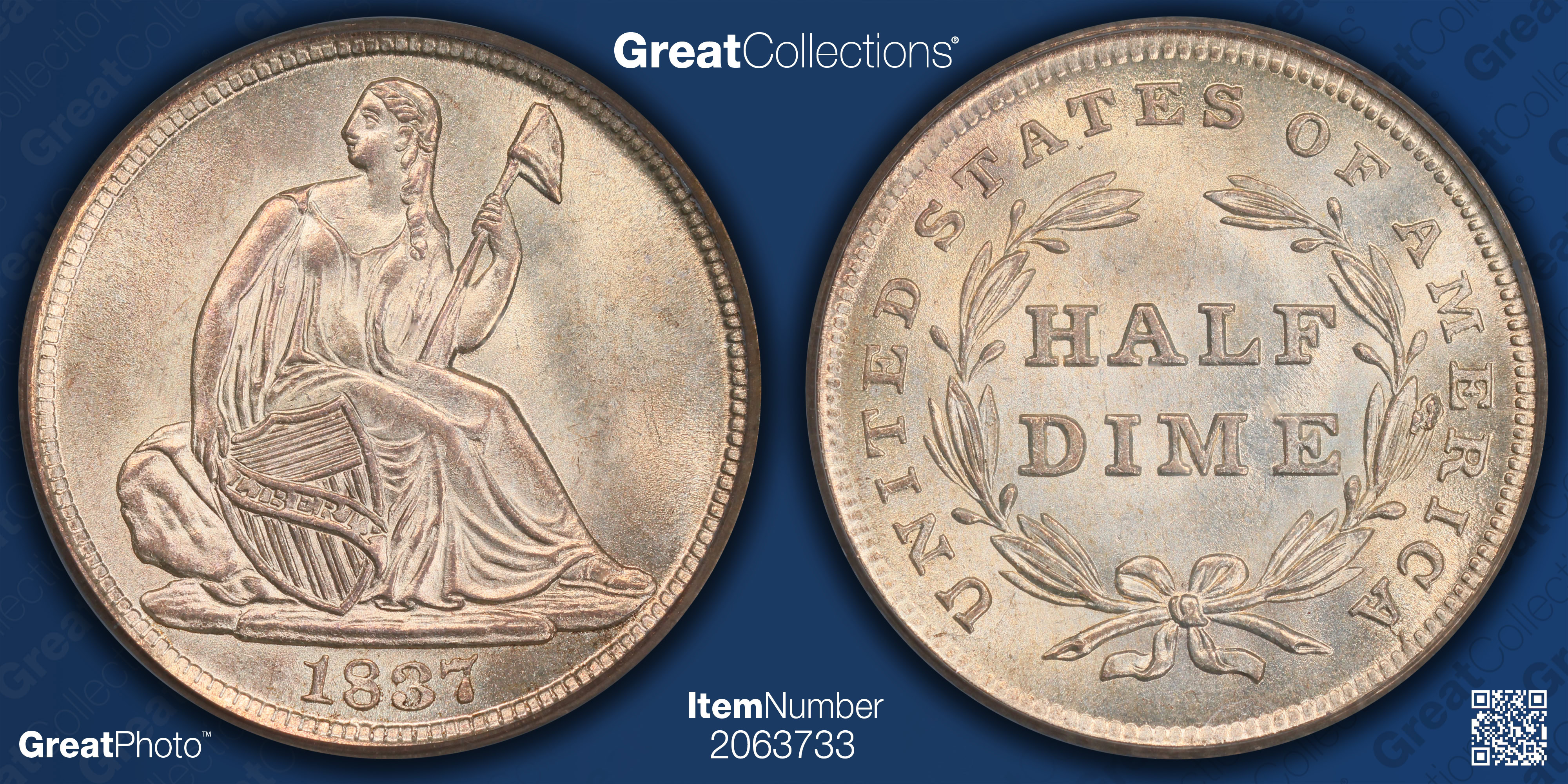 1837 Seated Liberty Half Dime Large Date PCGS MS-65 (Item 2063733 ...