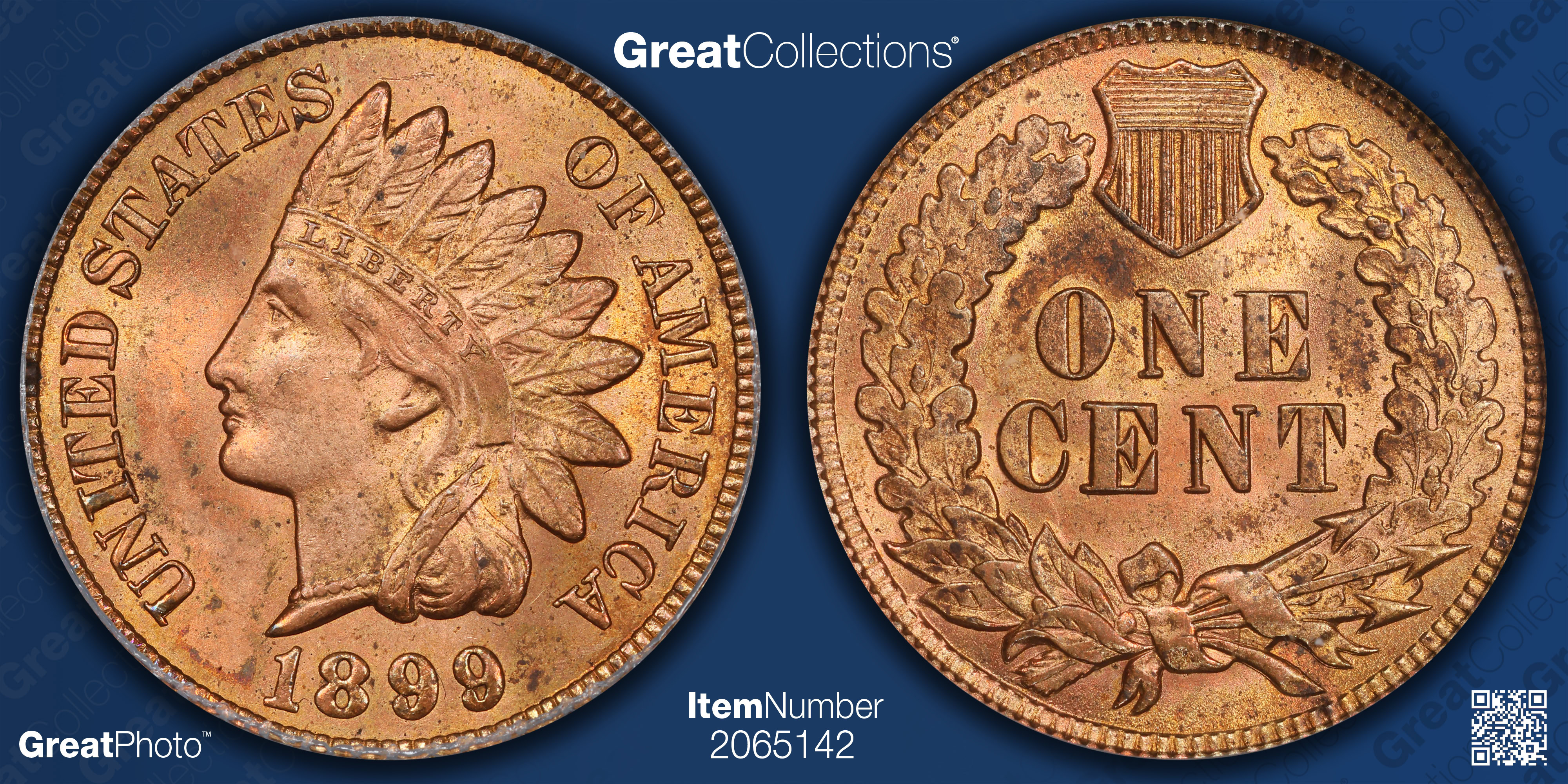 1899 Indian Cent ICG MS-64 RD (Item 2065142) | GreatCollections Coin ...