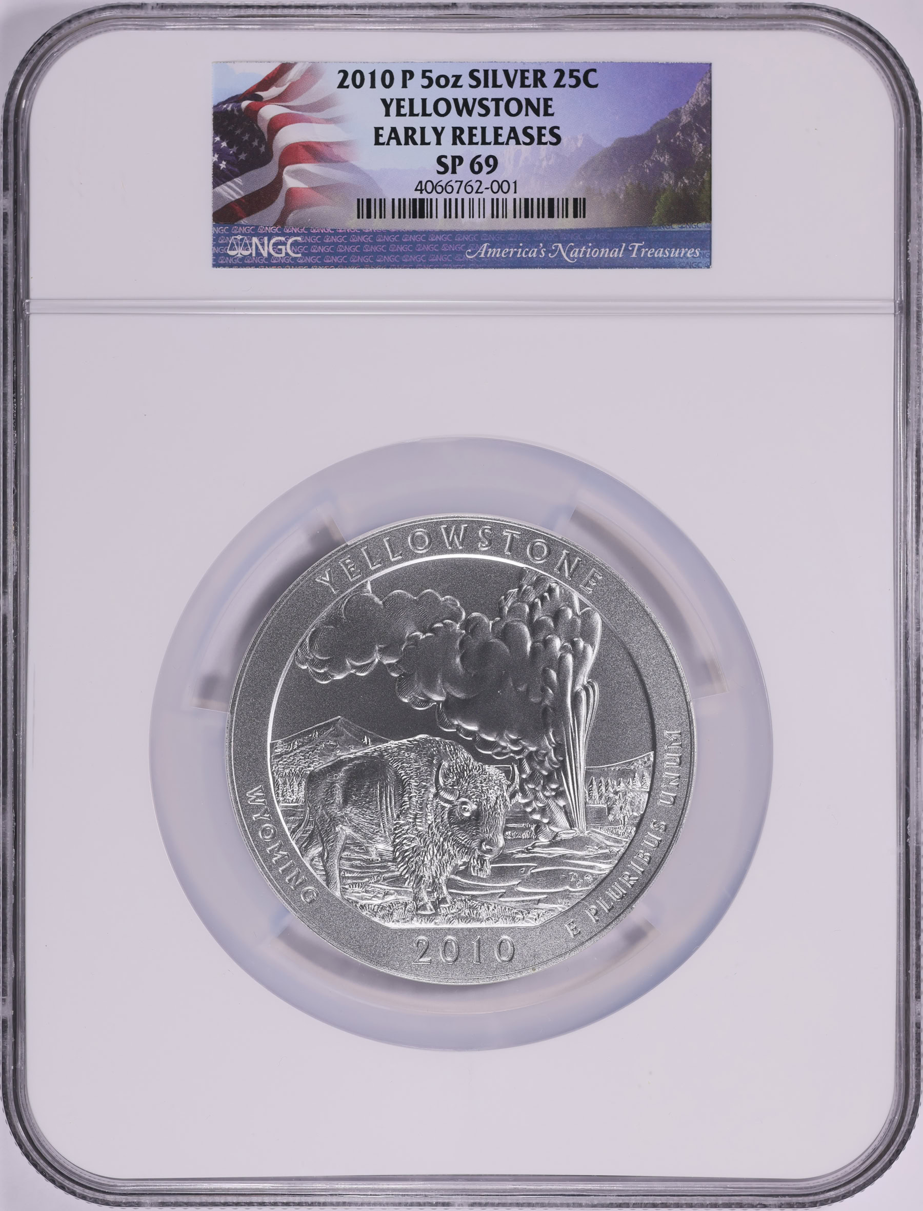 2010-P America the Beautiful 5 oz. Silver Quarter Yellowstone NP Early ...