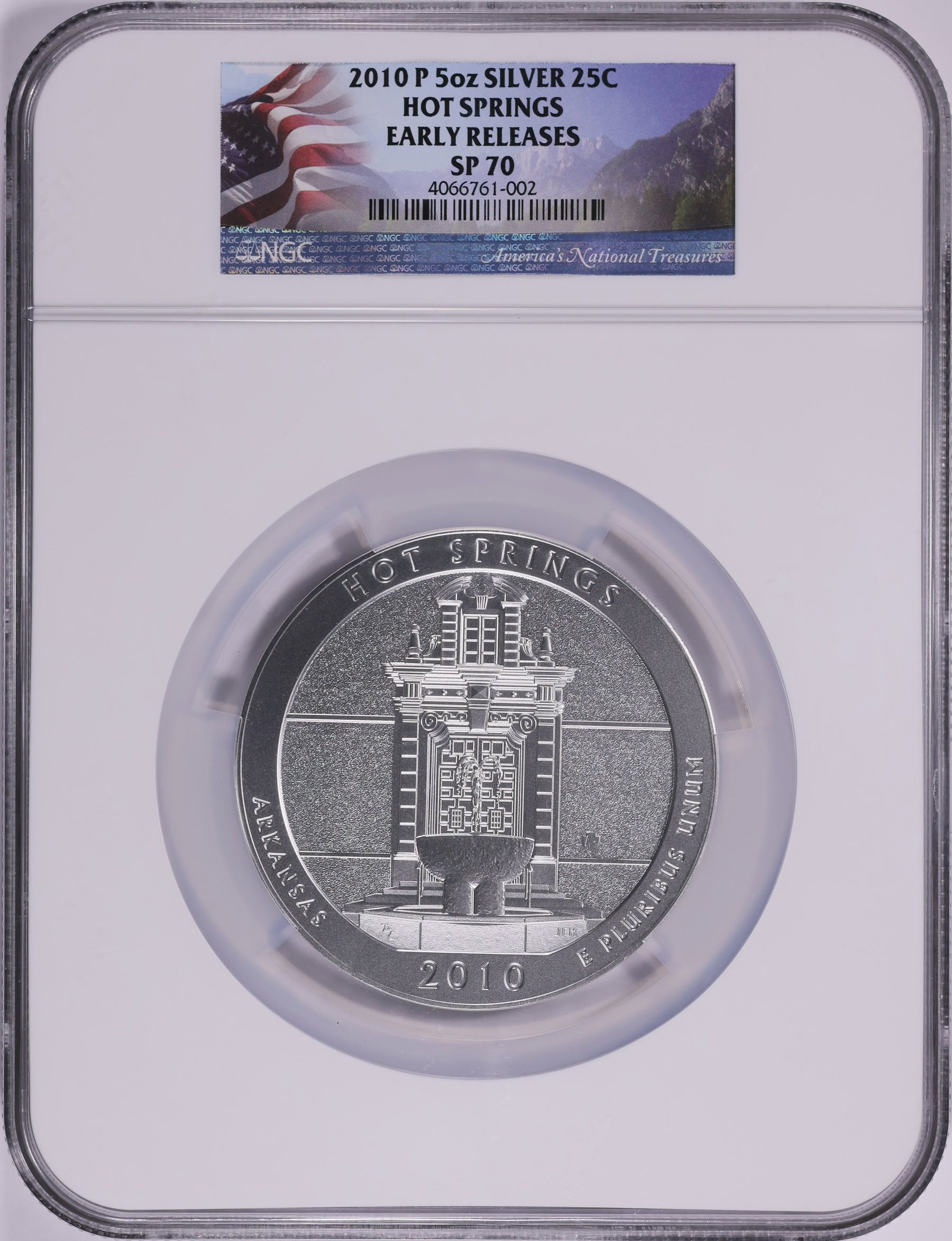 2010-P America the Beautiful 5 oz. Silver Quarter Hot Springs NP Early ...