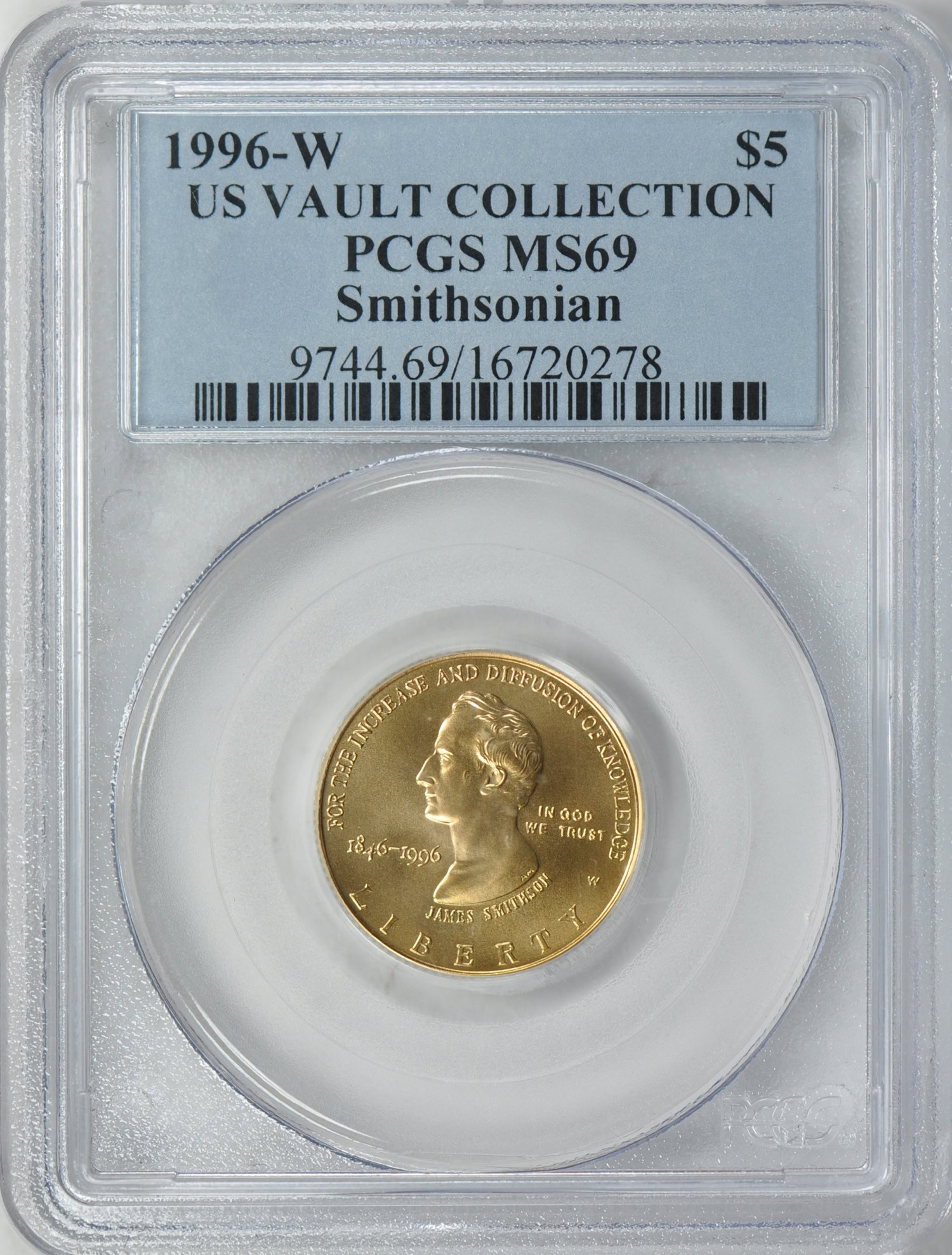 1996-W Smithsonian Institution 150th Anniversary Gold $5 PCGS MS-69 (US ...
