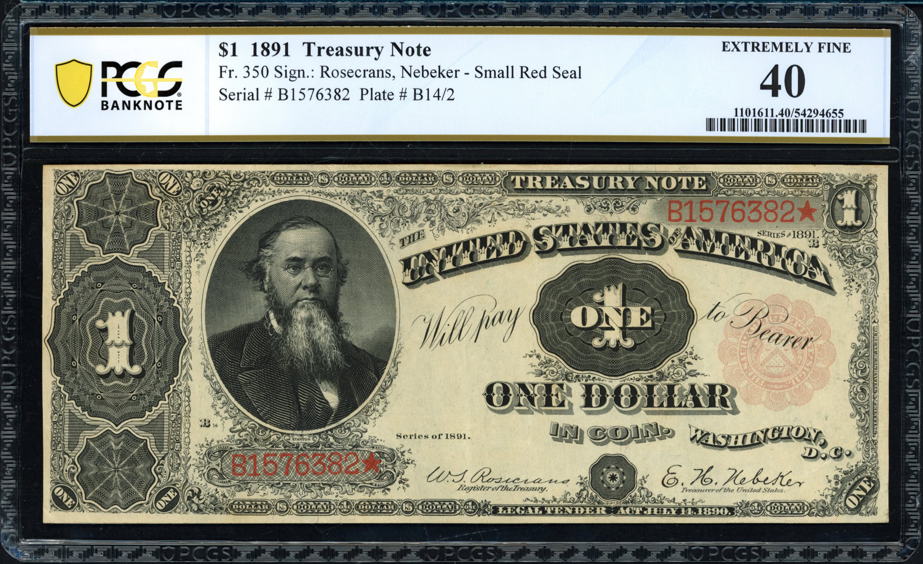 Fr. 350 1891 $1 Treasury Note Rosecrans / Nebeker PCGS Banknote ...
