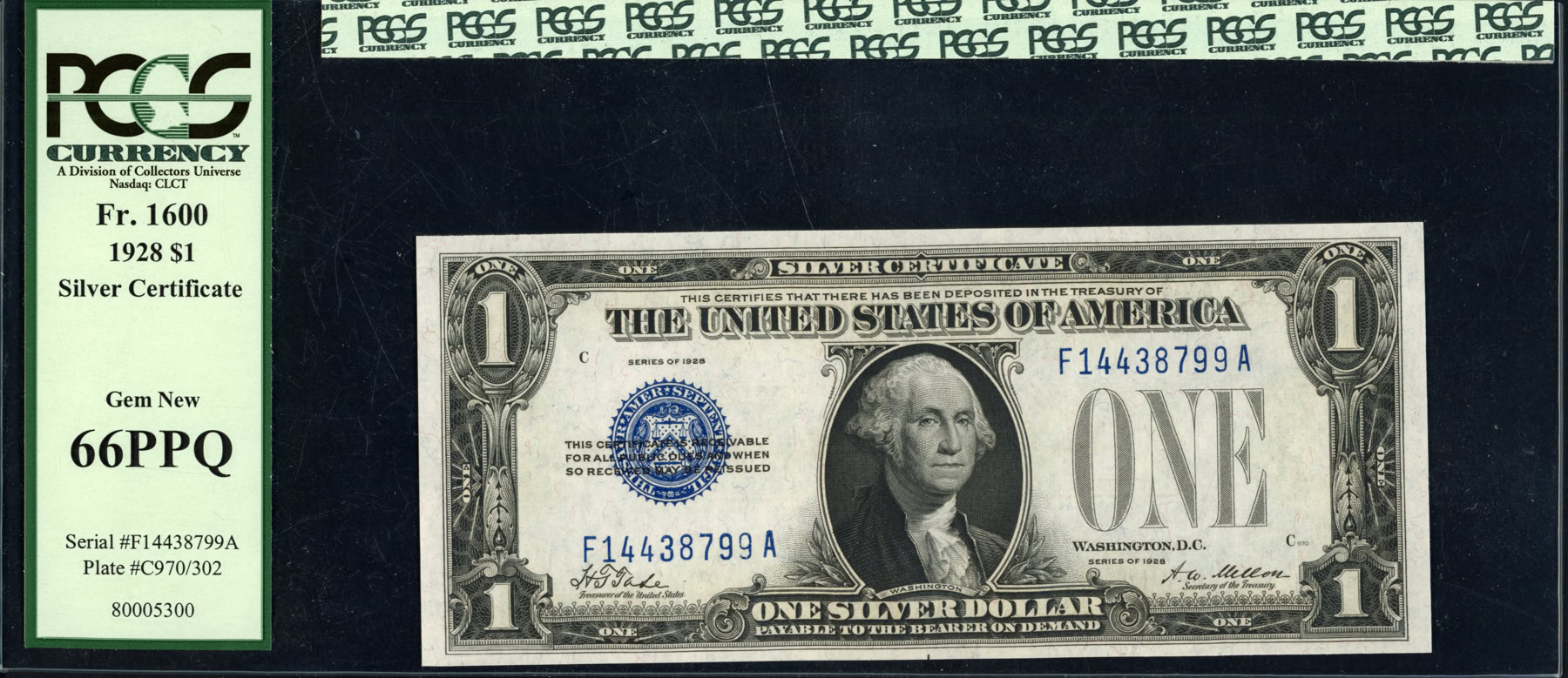 Fr. 1600 (FA Block) 1928 $1 Silver Certificate Note Tate / Mellon PCGS ...