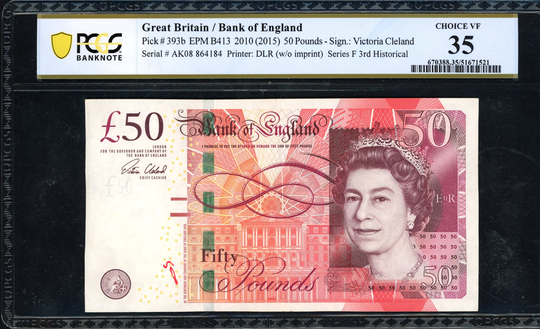 Great Britain 2010 (ND 2015) £50 Bank of England Note SCWPM-393b PCGS ...