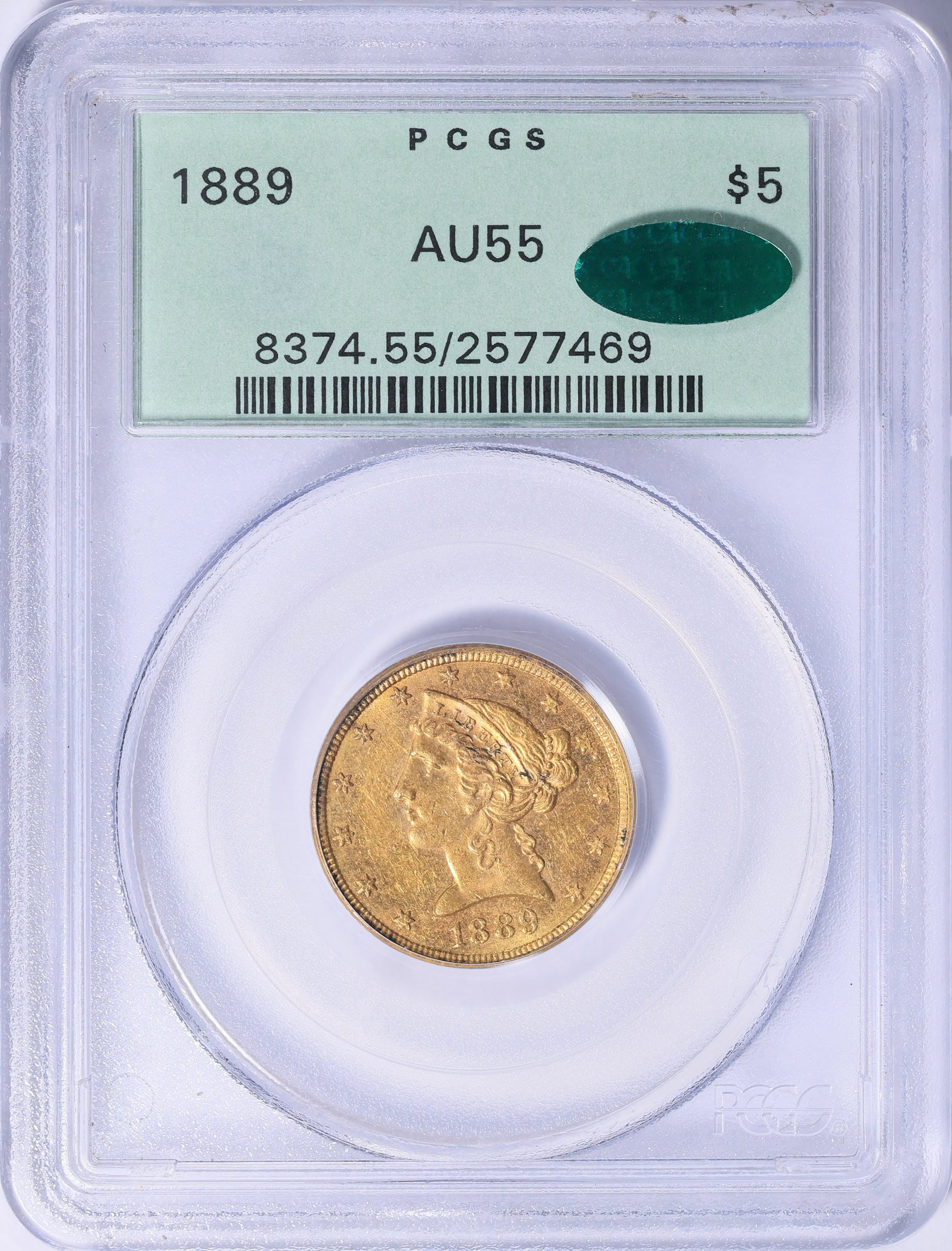 1889 Liberty Gold Half Eagle PCGS AU-55 (CAC Green) OGH (Item 2069108 ...