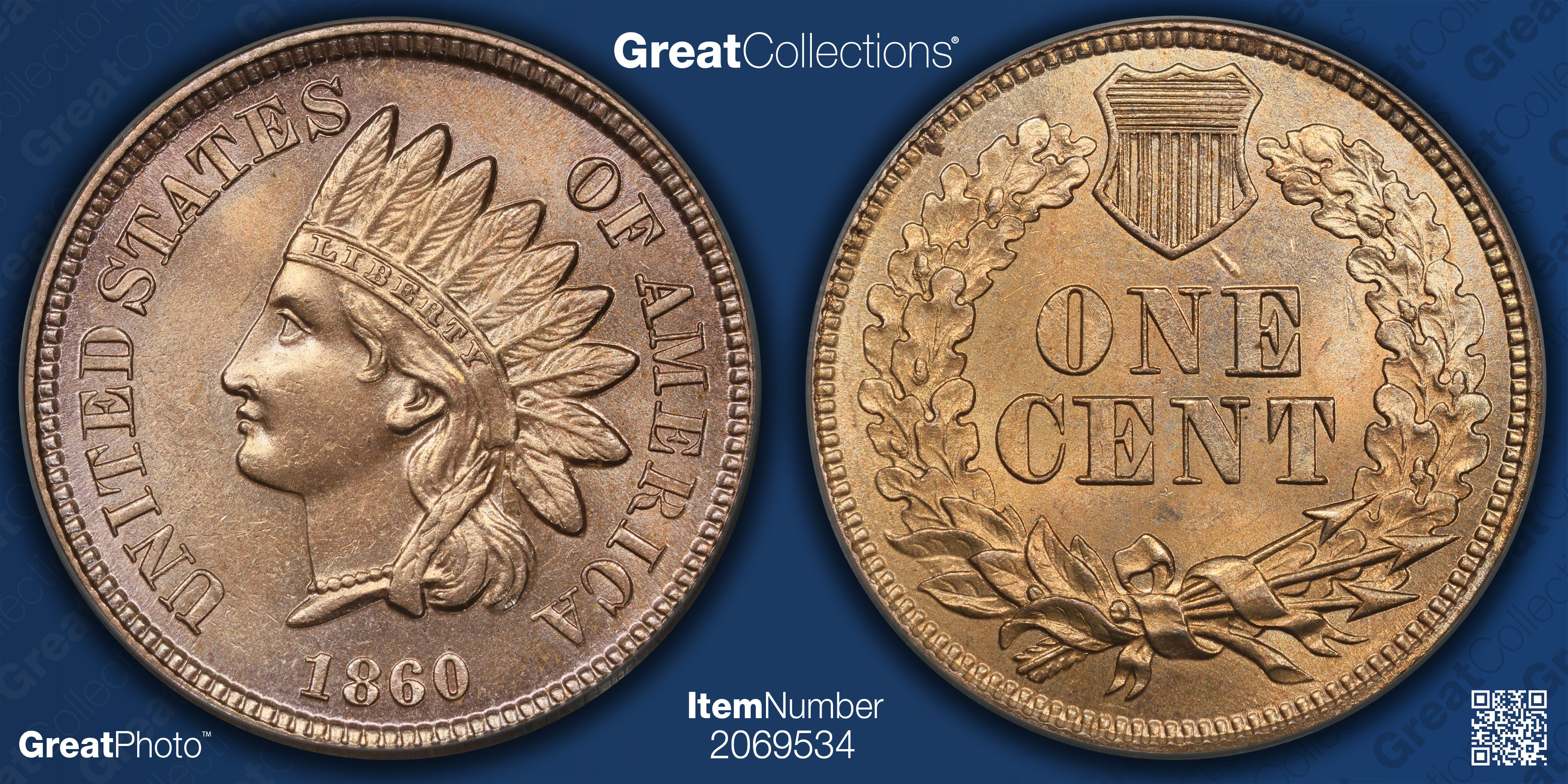 1860 Indian Cent PCGS MS-64 (Item 2069534) | GreatCollections Coin Auctions