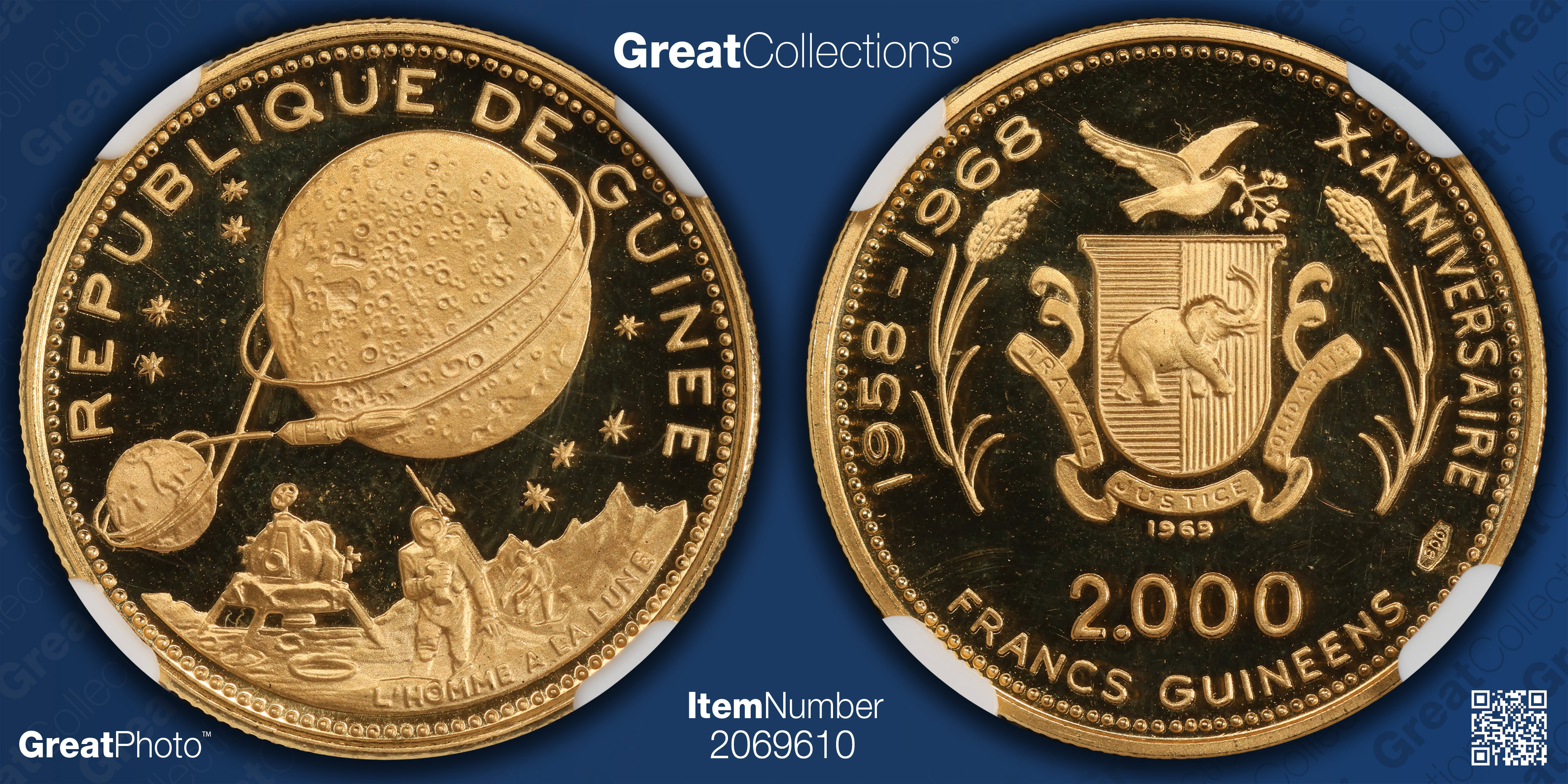 Equatorial Guinea 1969 Gold 2,000 Francs Moon Landing and 10th ...