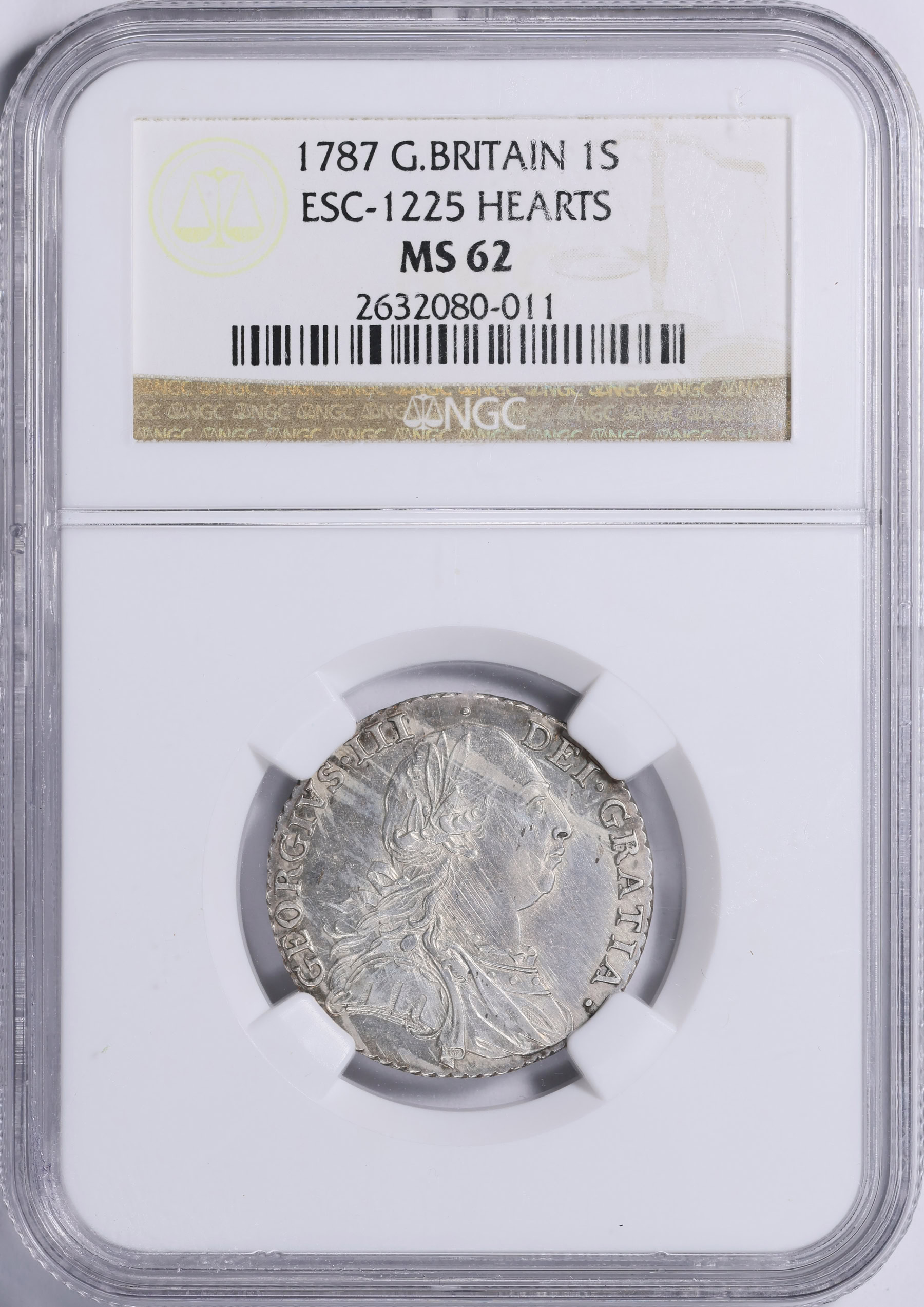 Great Britain 1787 Silver Shilling With Hearts KM-607.2 NGC MS-62 (Item ...