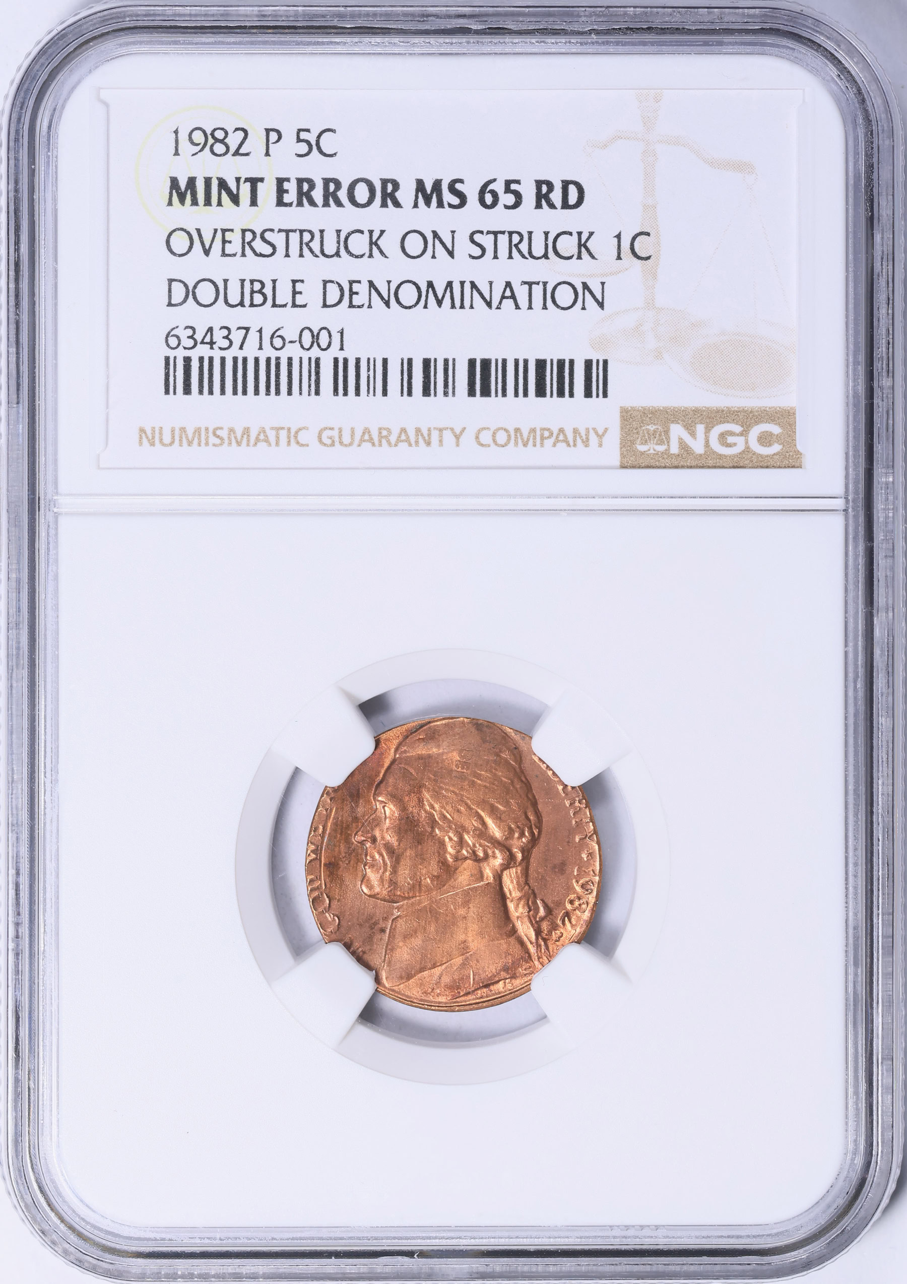 Mint Error 1982-P Jefferson Nickel Double Denomination Overstruck on ...