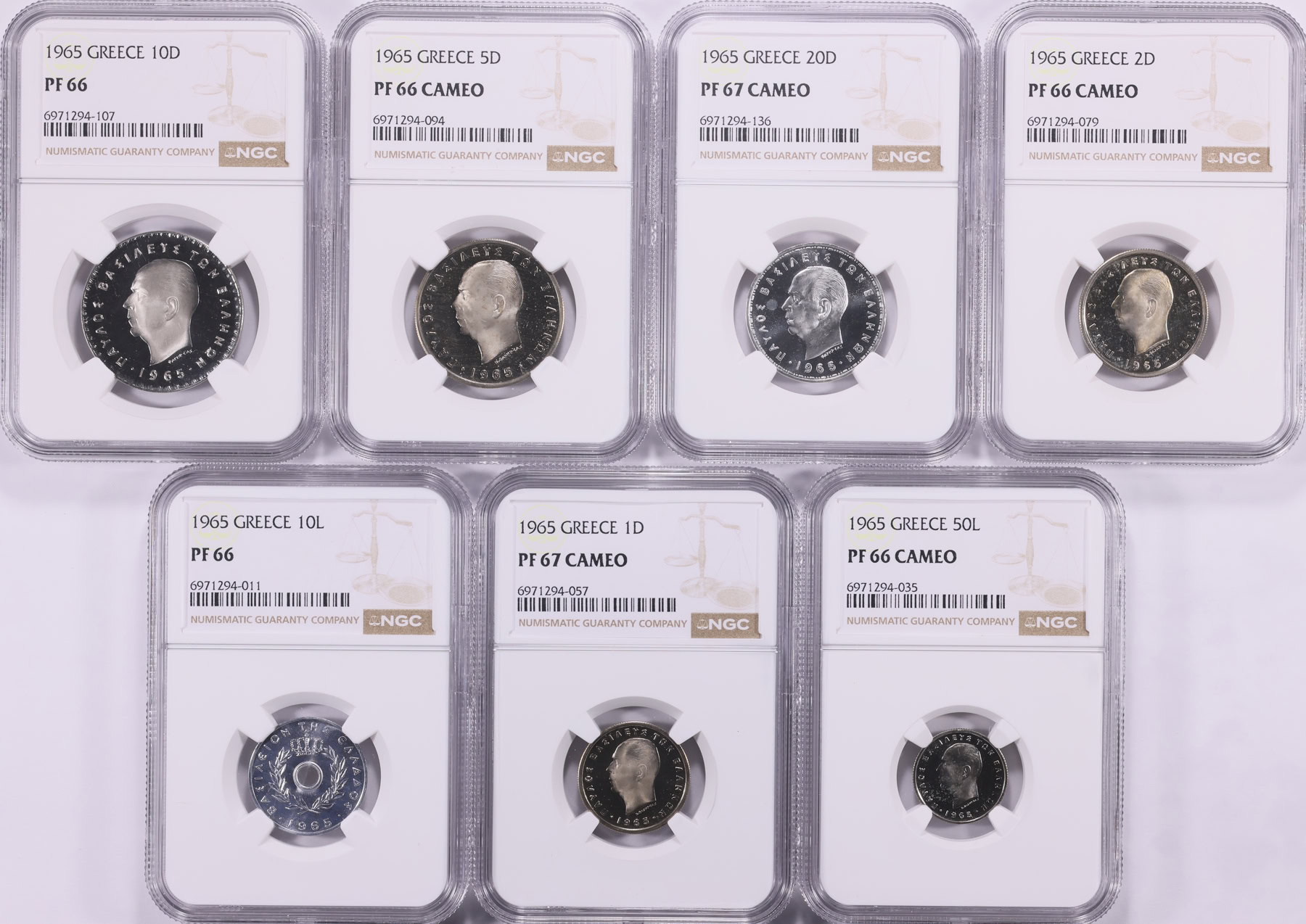 Greece 1965 10 Lepta to Silver 20 Drachmai Proof Set KM-PS1 NGC Proof ...