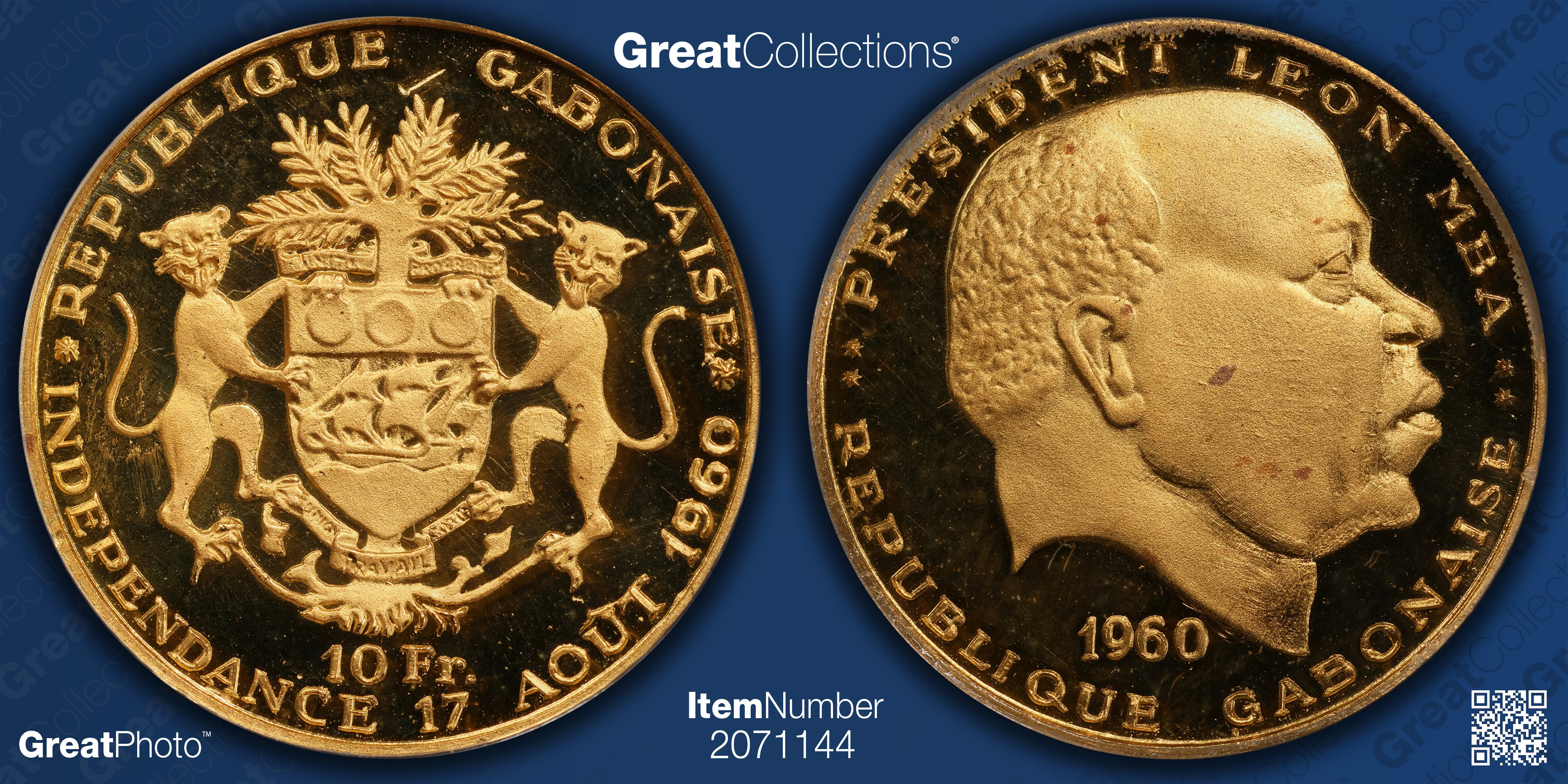 Gabon 1960 Gold 10 Francs KM-1 ANACS Proof-68 DCAM (AGW = 0.1215 oz ...