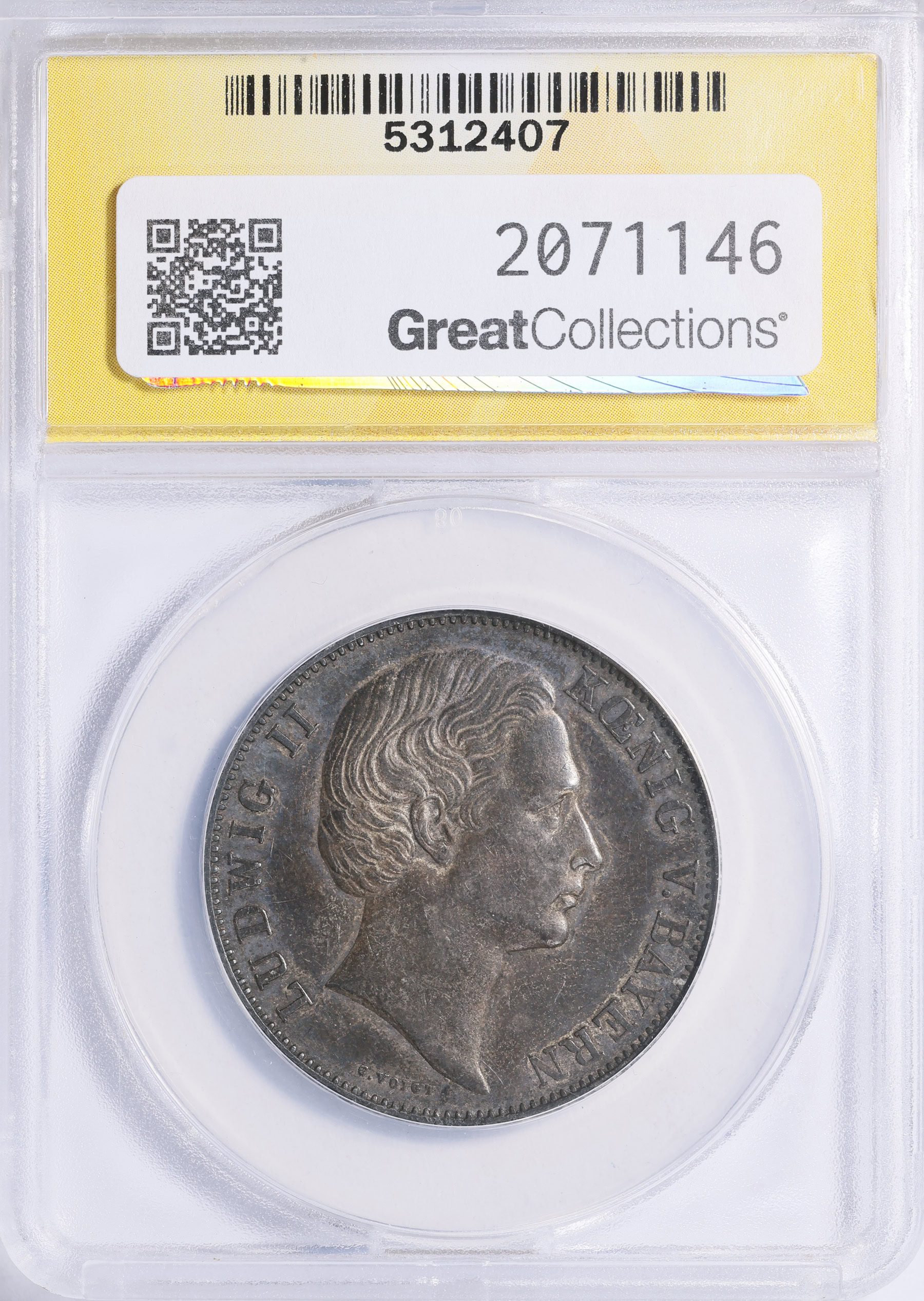 Germany - Bavaria 1866 Silver Thaler KM-886.1 ANACS AU-50 (Item 2071146 ...