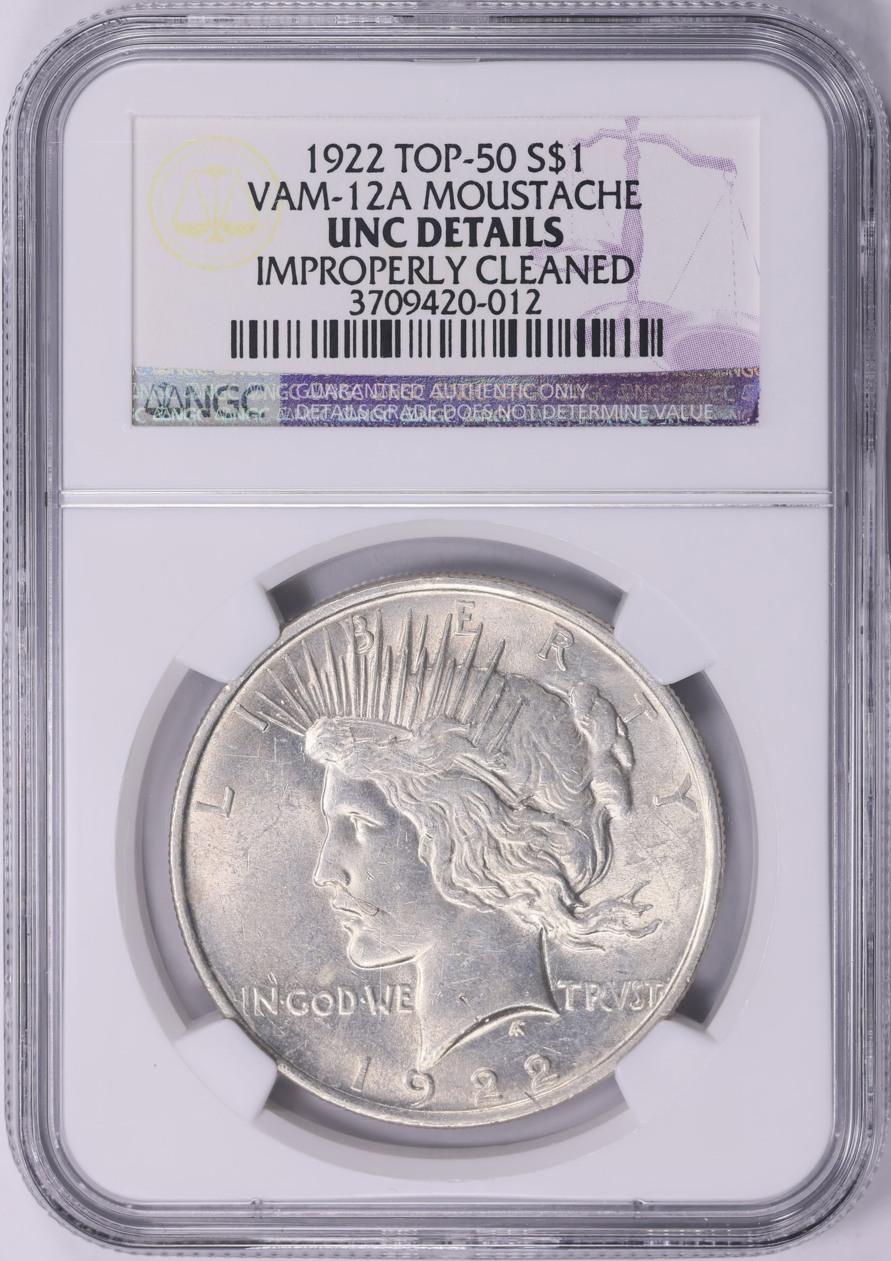 1922 Peace Silver Dollar Moustache VAM-12A *Top 50* NGC Unc Details ...