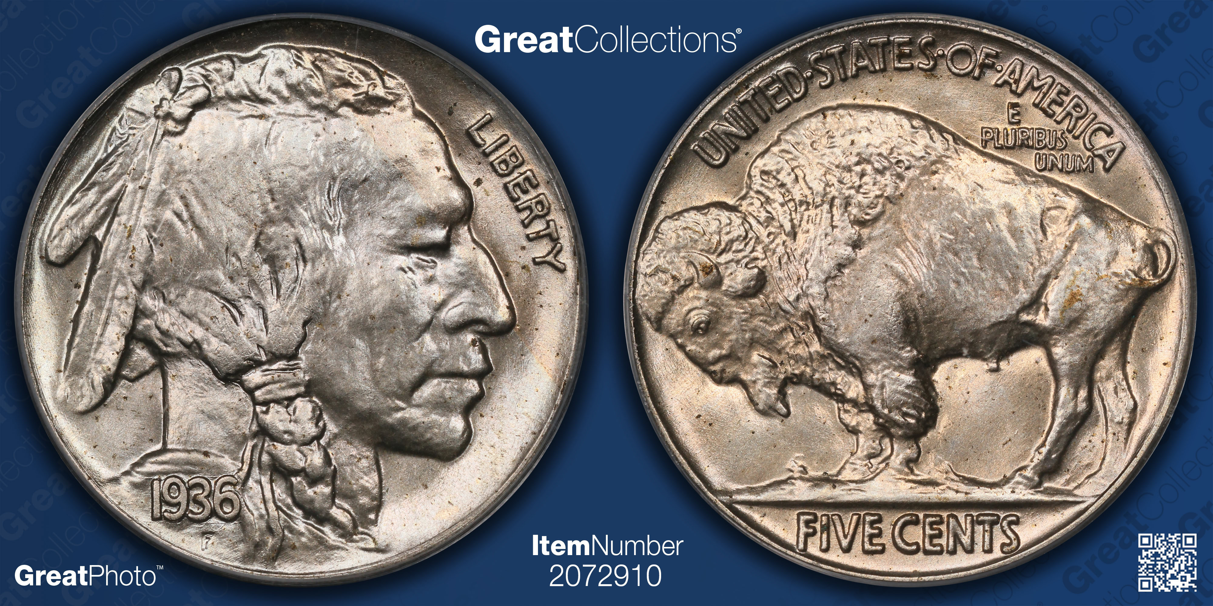 1936 Buffalo Nickel Type 1 Satin PCGS Proof-65 (CAC Green) (Toned ...