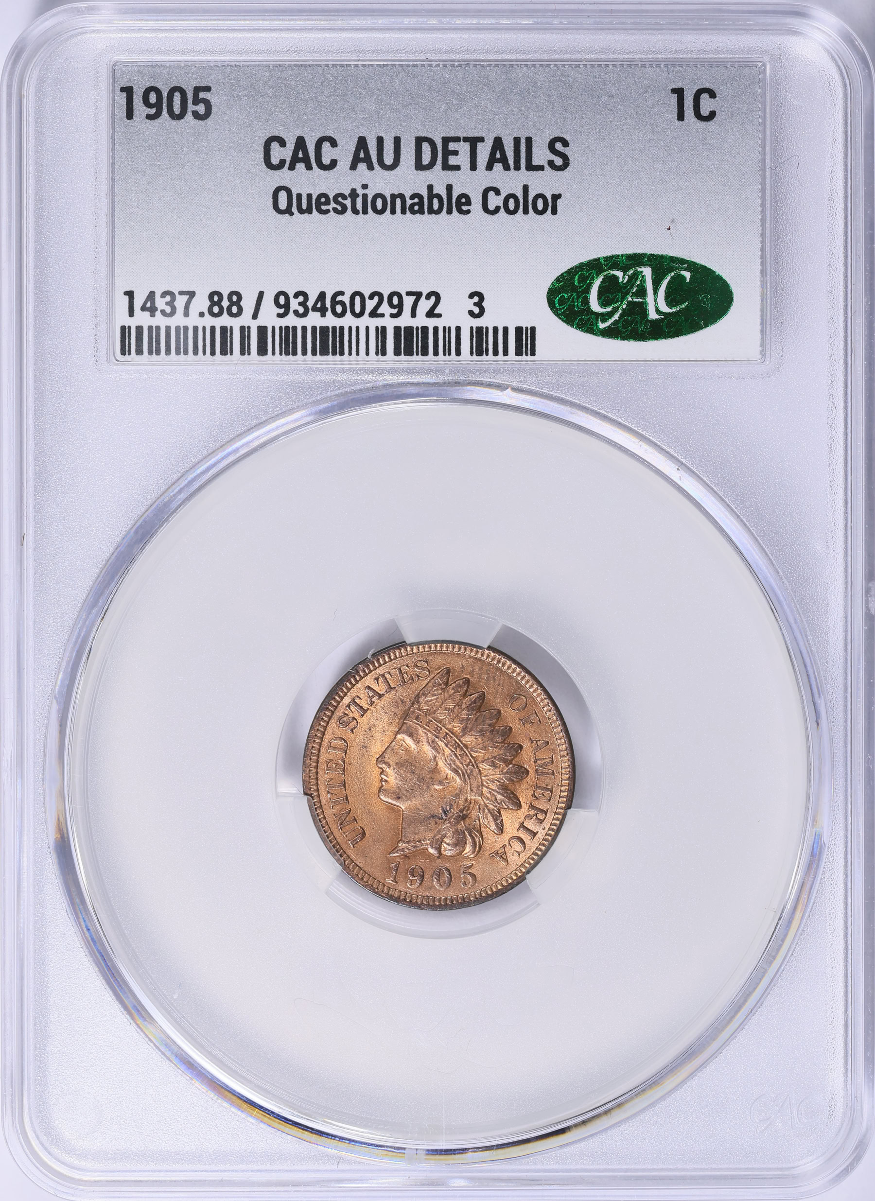 1905 Indian Cent CACG AU Details (Art. Toned) (Item 2073362 ...