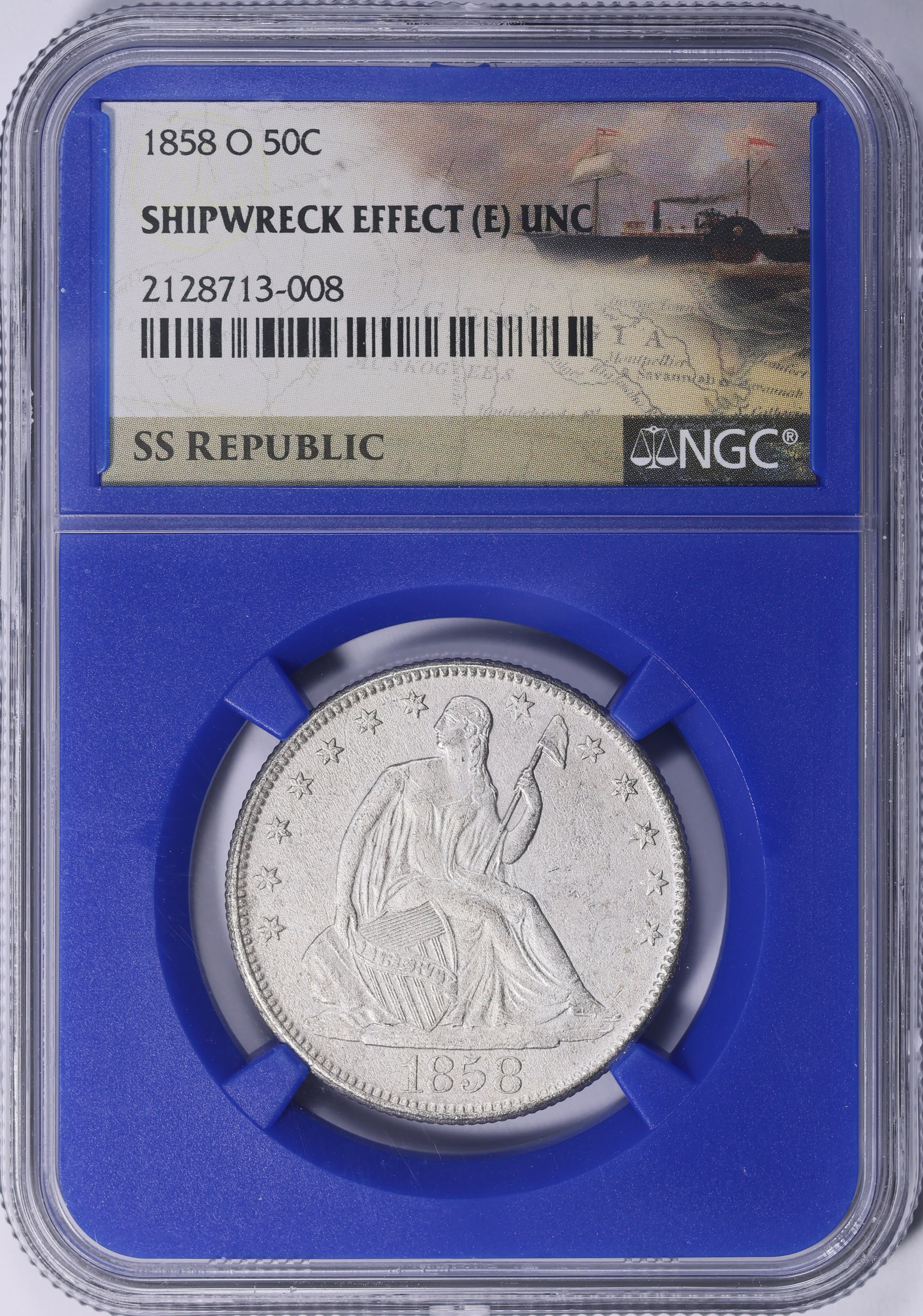 1858-O Seated Liberty Half Dollar SS Republic Shipwreck Effect (E) UNC ...