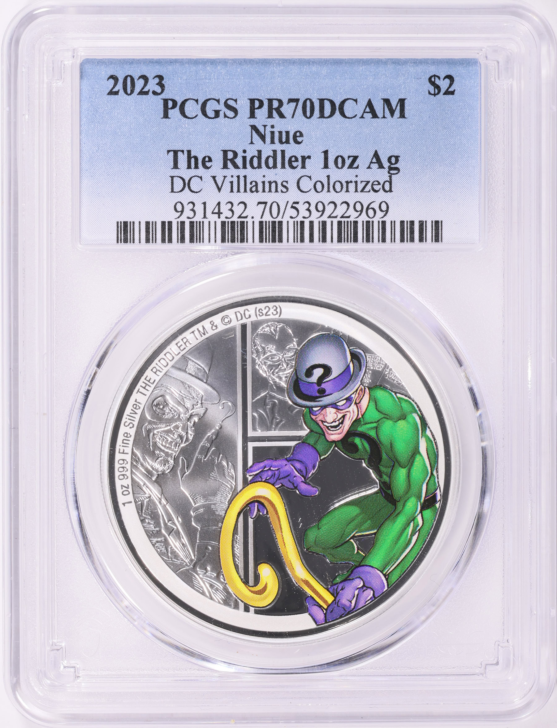 Niue 2023 Silver $2 DC Villains The Riddler Colorized PCGS Proof-70 ...