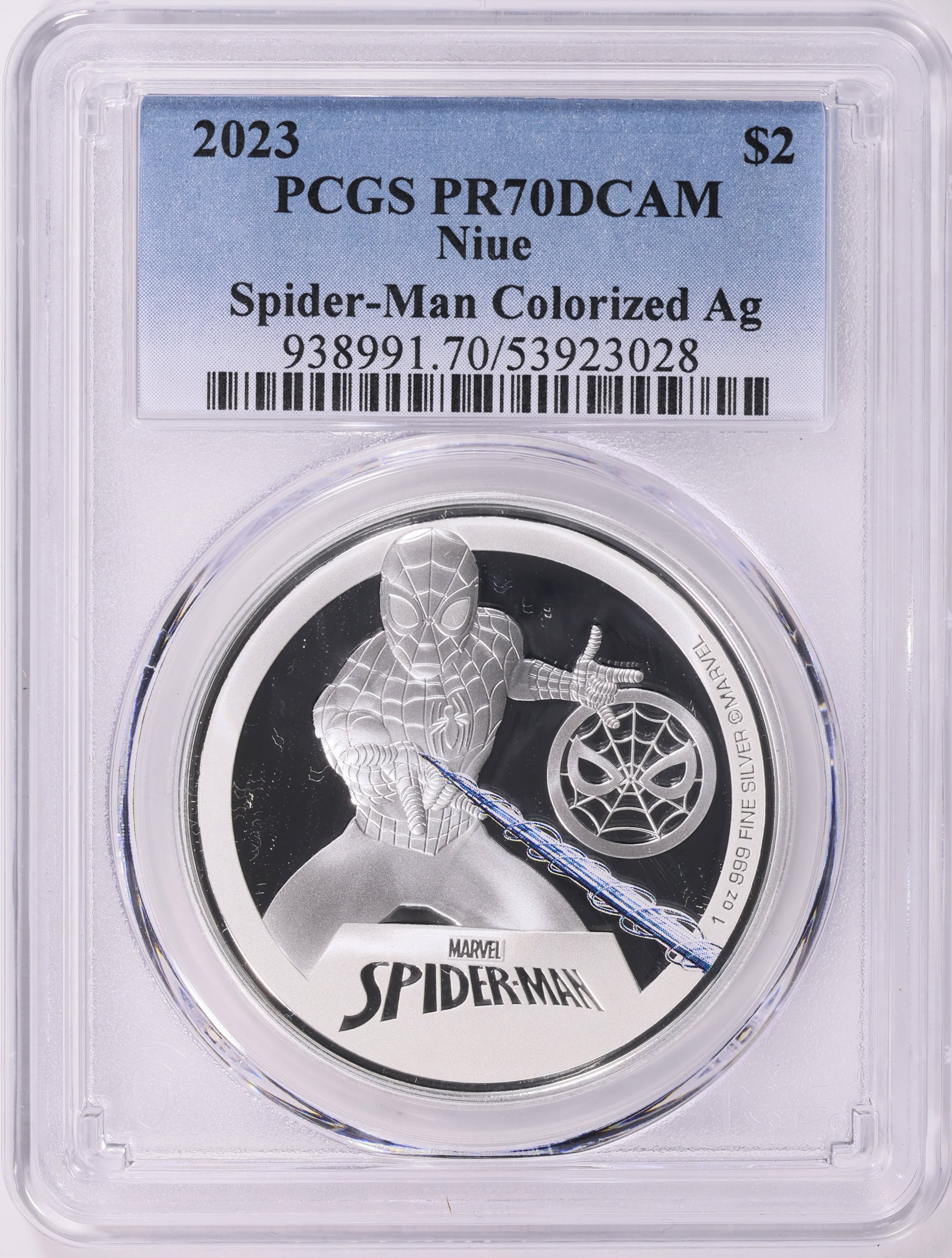 Niue 2023 Silver $2 Spider-Man Colorized PCGS Proof-70 DCAM (ASW = 0. ...