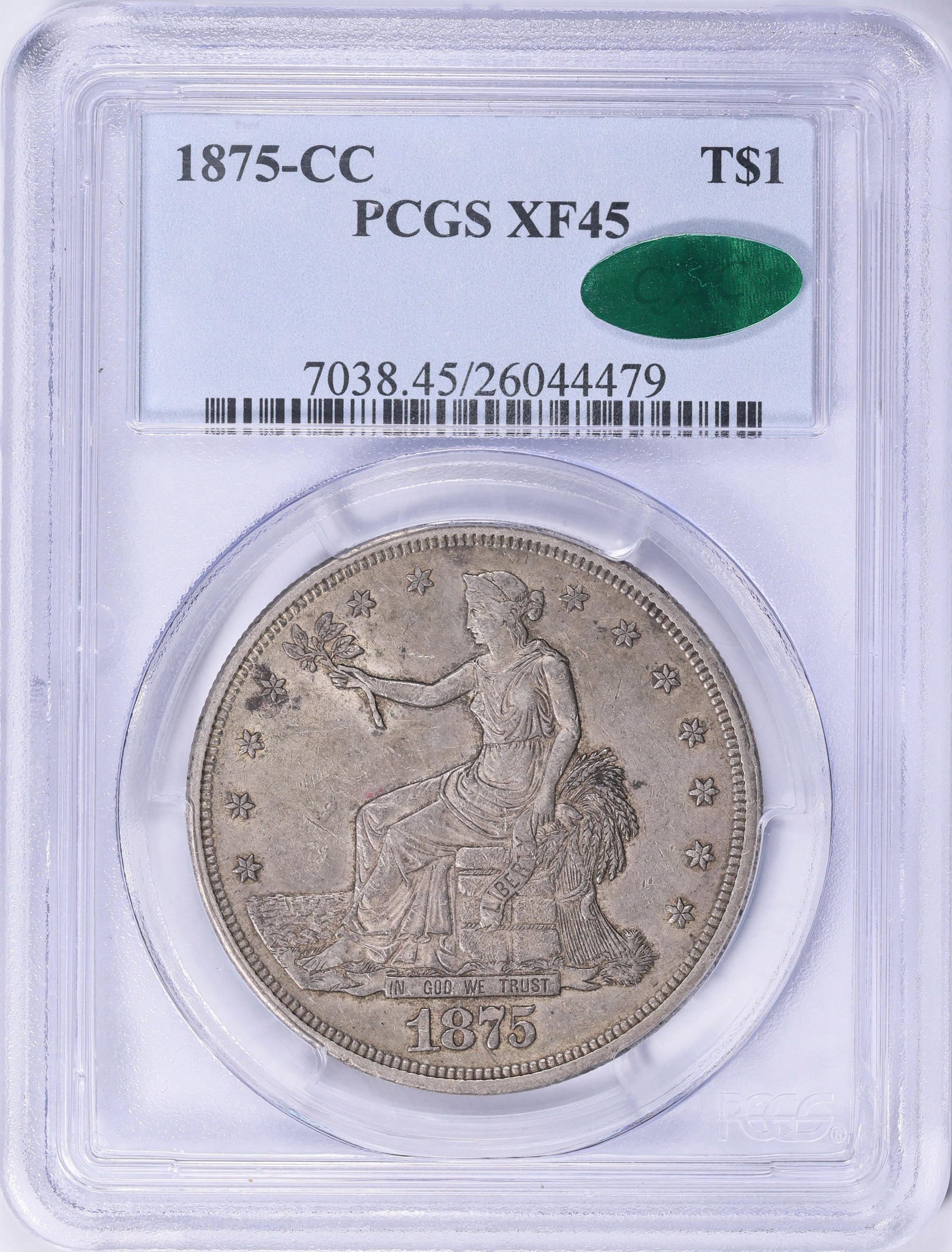 1875-CC Trade Silver Dollar PCGS XF-45 (CAC Green) (Item 2074870 ...