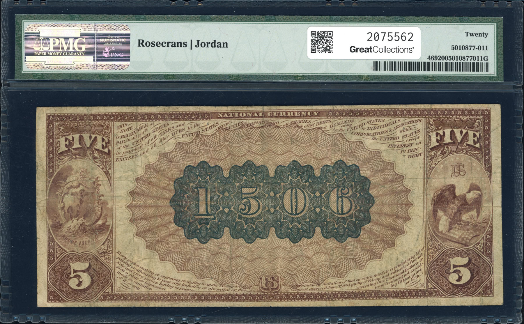 Fr. 469 Providence, Rhode Island 1882 $5 Brown Back Note The Roger ...