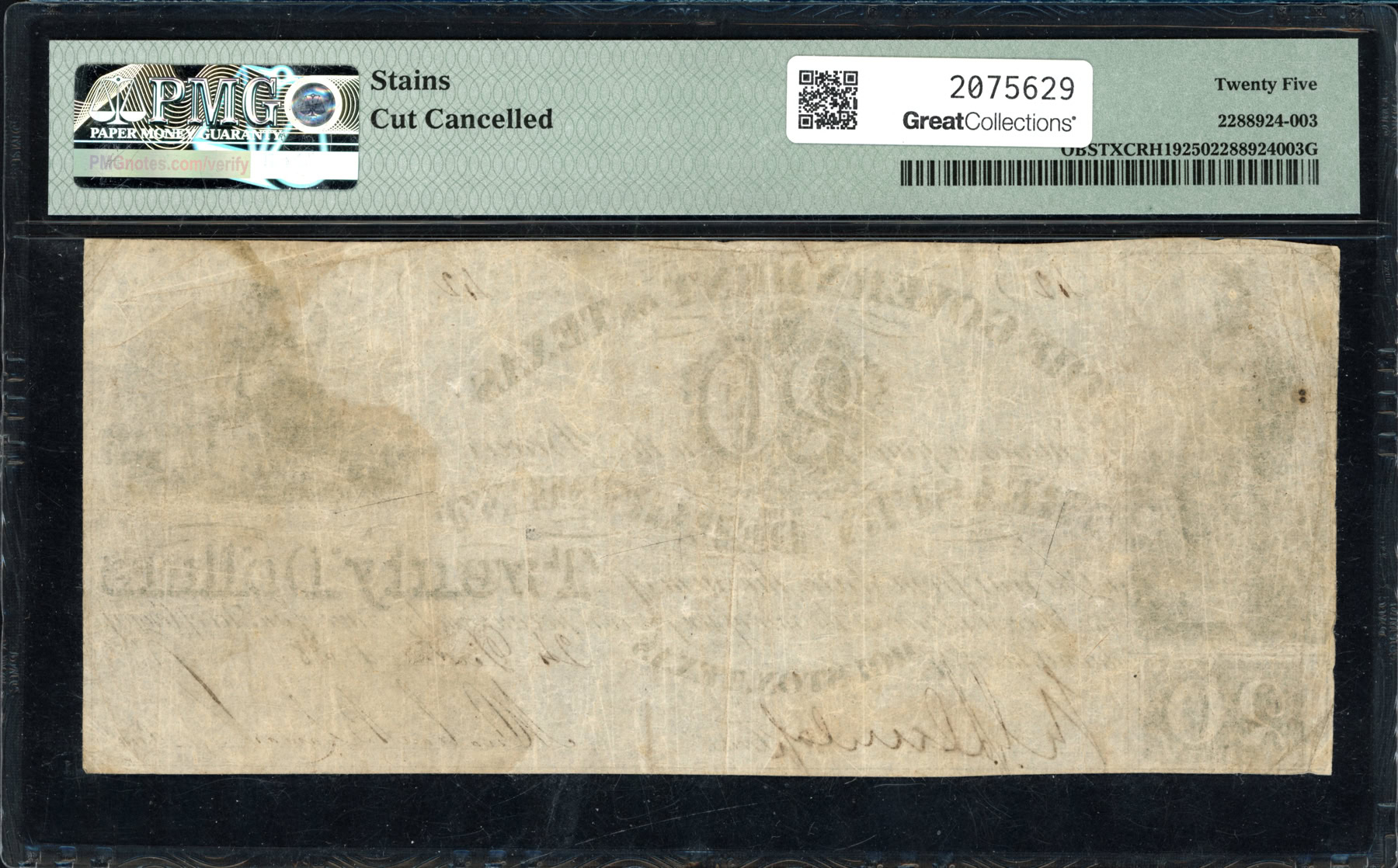 Dec. 21, 1838 Houston, Texas Government of Texas $20 Note PMG Very Fine ...