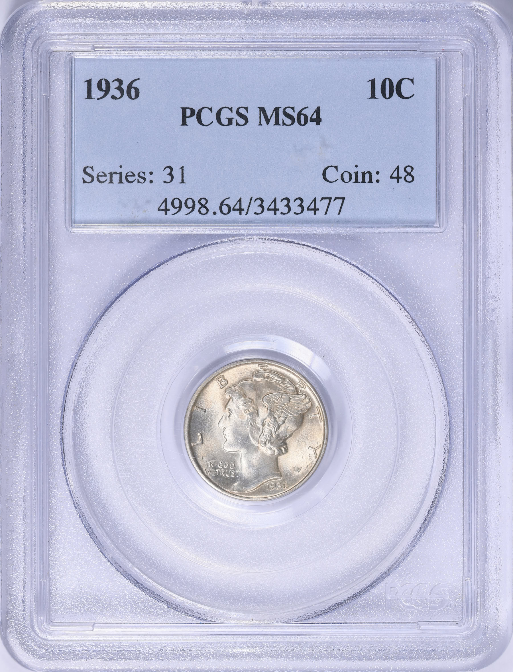 1936 Mercury Dime PCGS MS-64 (Item 2077315) | GreatCollections Coin ...