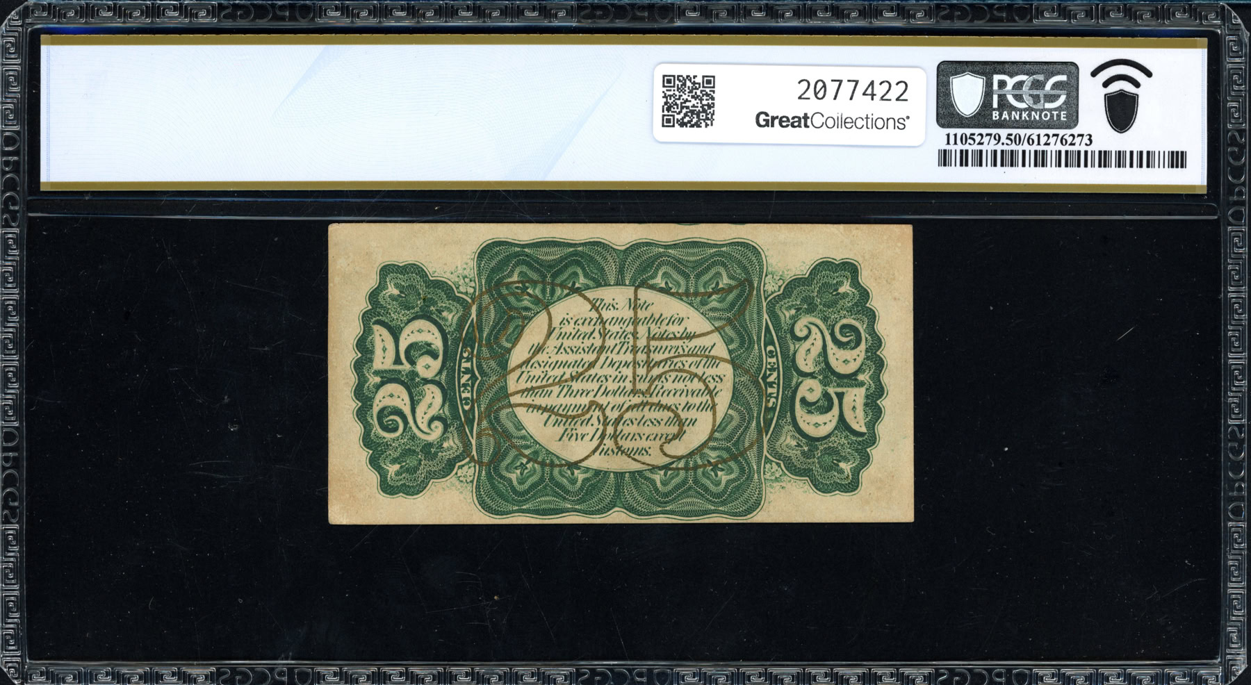 Fr. 1295 Third Issue 25 Cents Fractional Currency Note Coby / Spinner ...