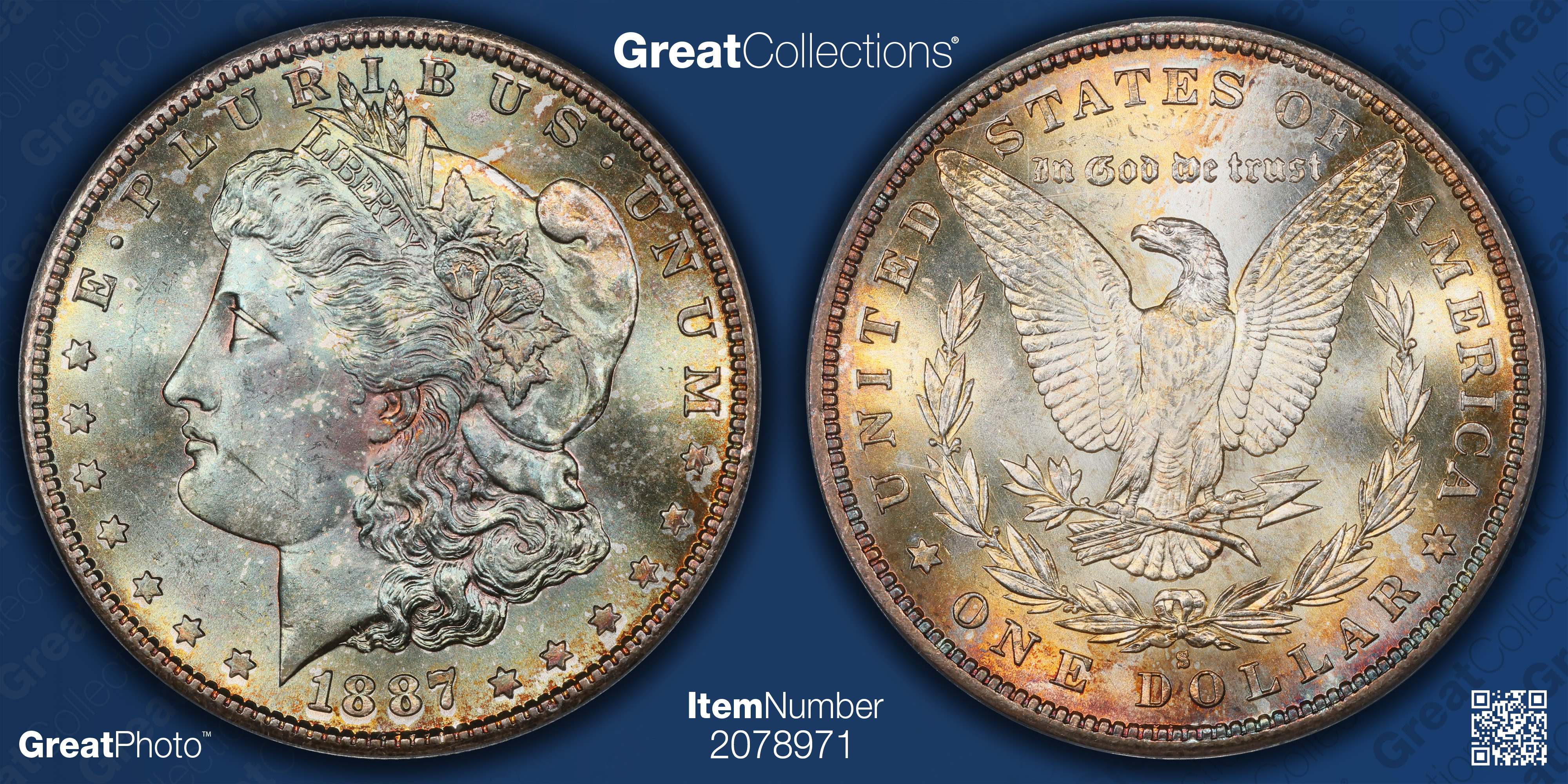 1887-S Morgan Silver Dollar PCGS MS-65+ (CAC Green) (Toned) (Simpson ...