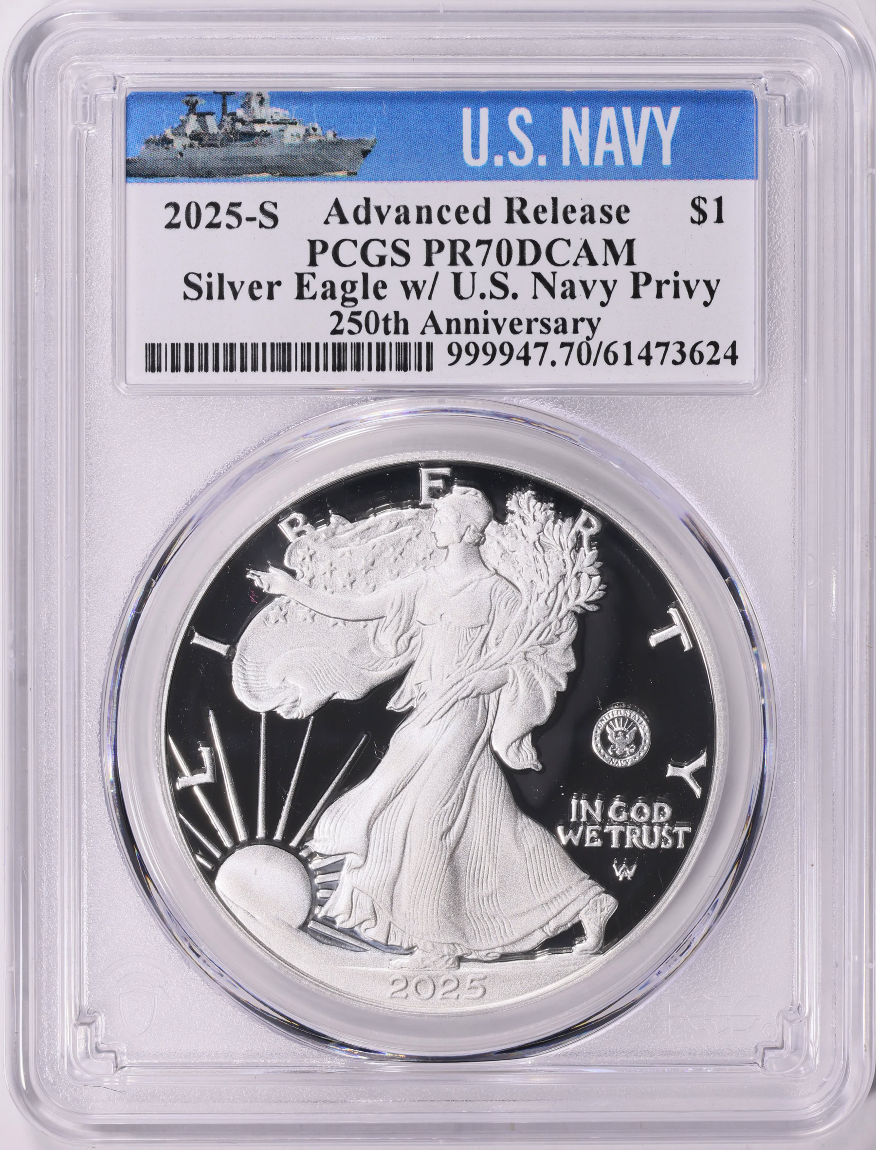 2025-S $1 Silver Eagle U.S. Navy Privy 250th Anniversary Advanced ...